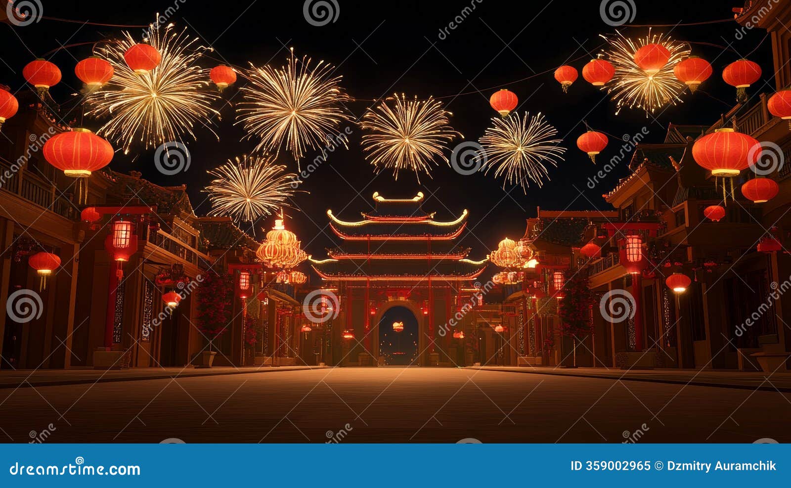 A Poster Backdrop with Traditional Chinese Fireworks and an ...