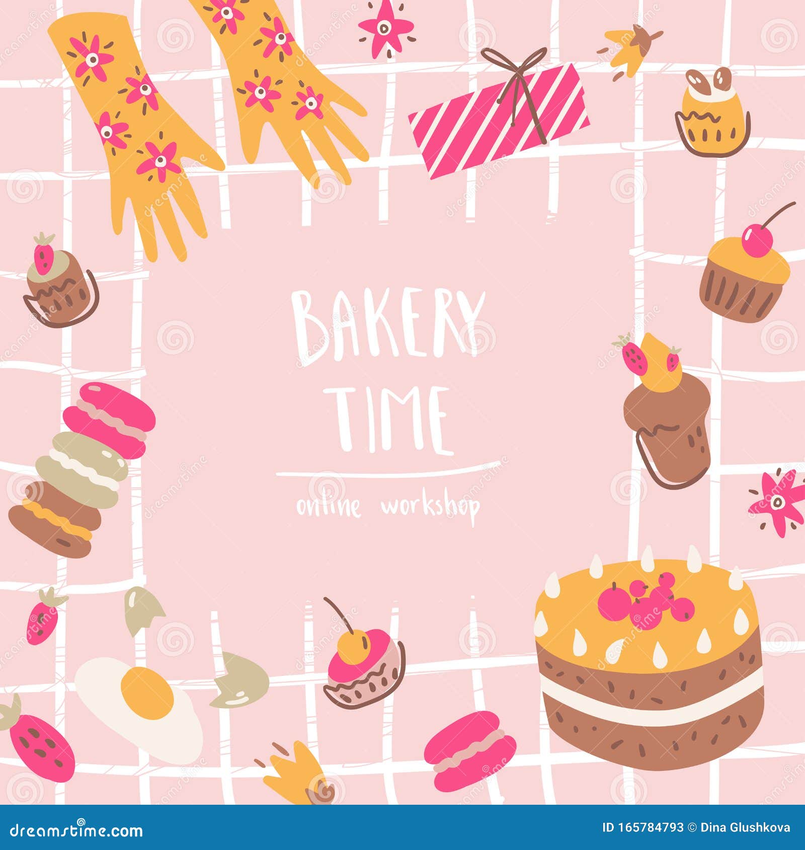 Poster with Bakery Kitchen Elements. Cake, Cupcake and Berries Stock ...