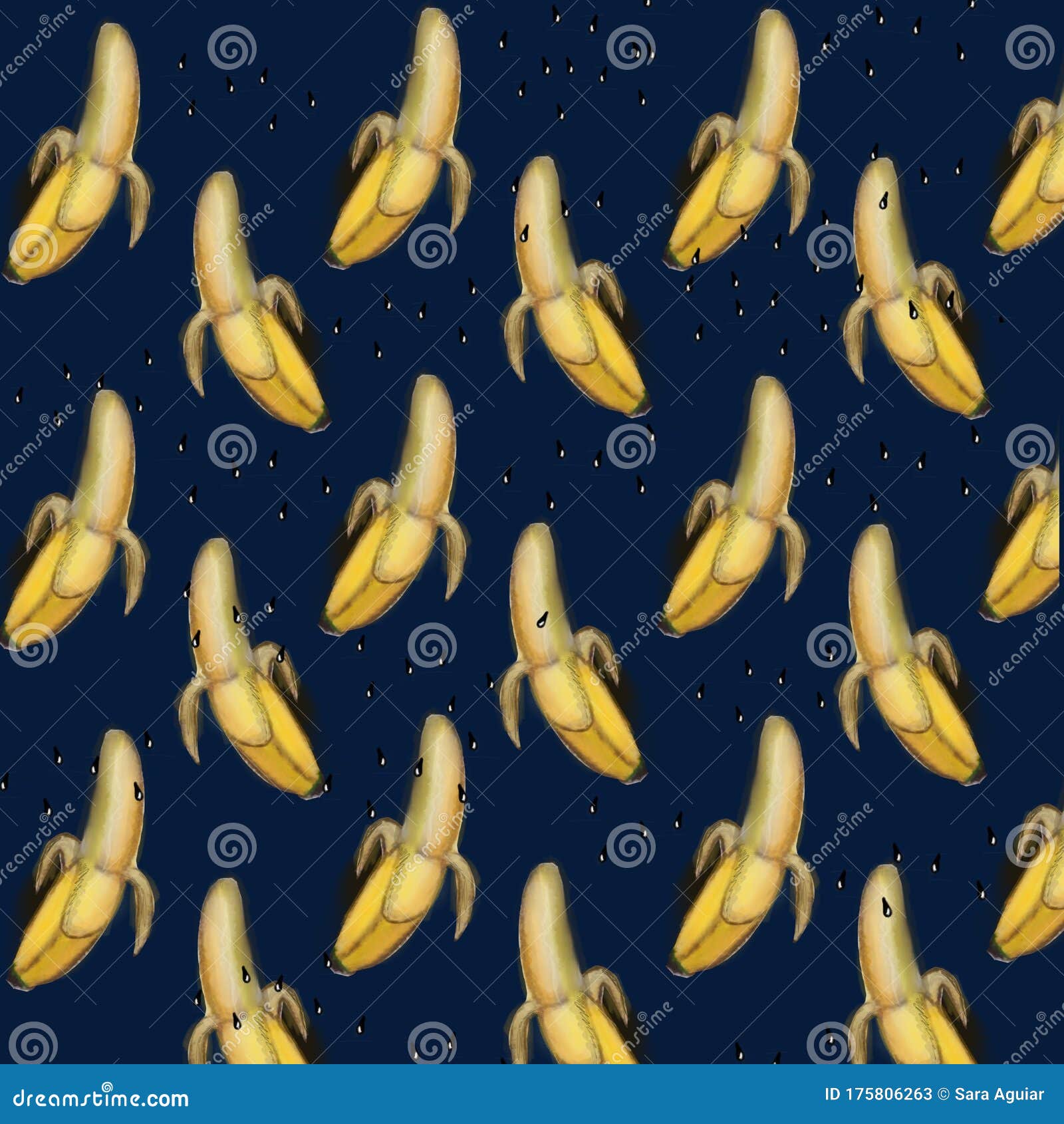 Bananas On Blue Background. Seamless Pattern. Watercolor Illustration ...