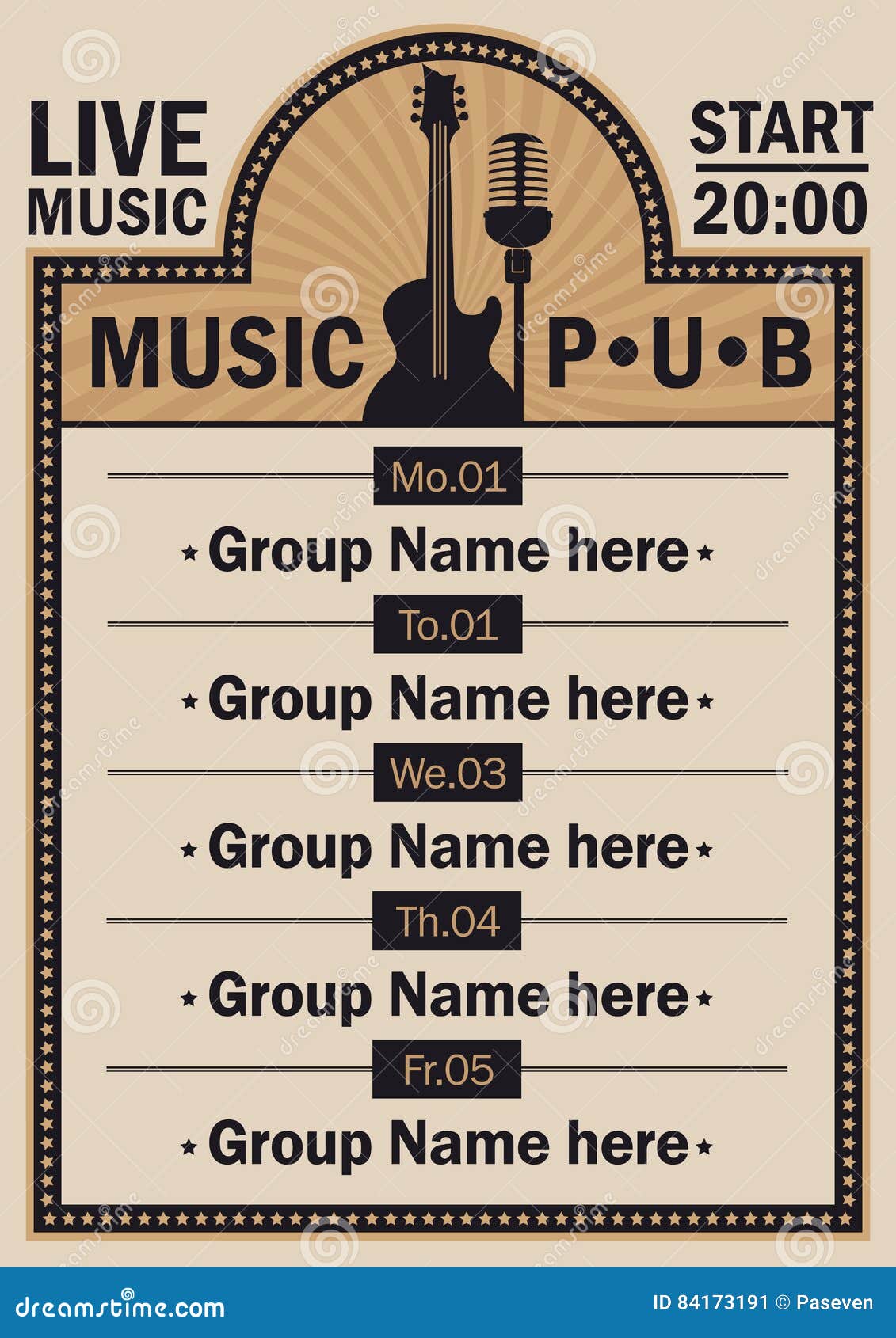 Poster for the Beer Pub with Live Music Stock Vector - Illustration of ...