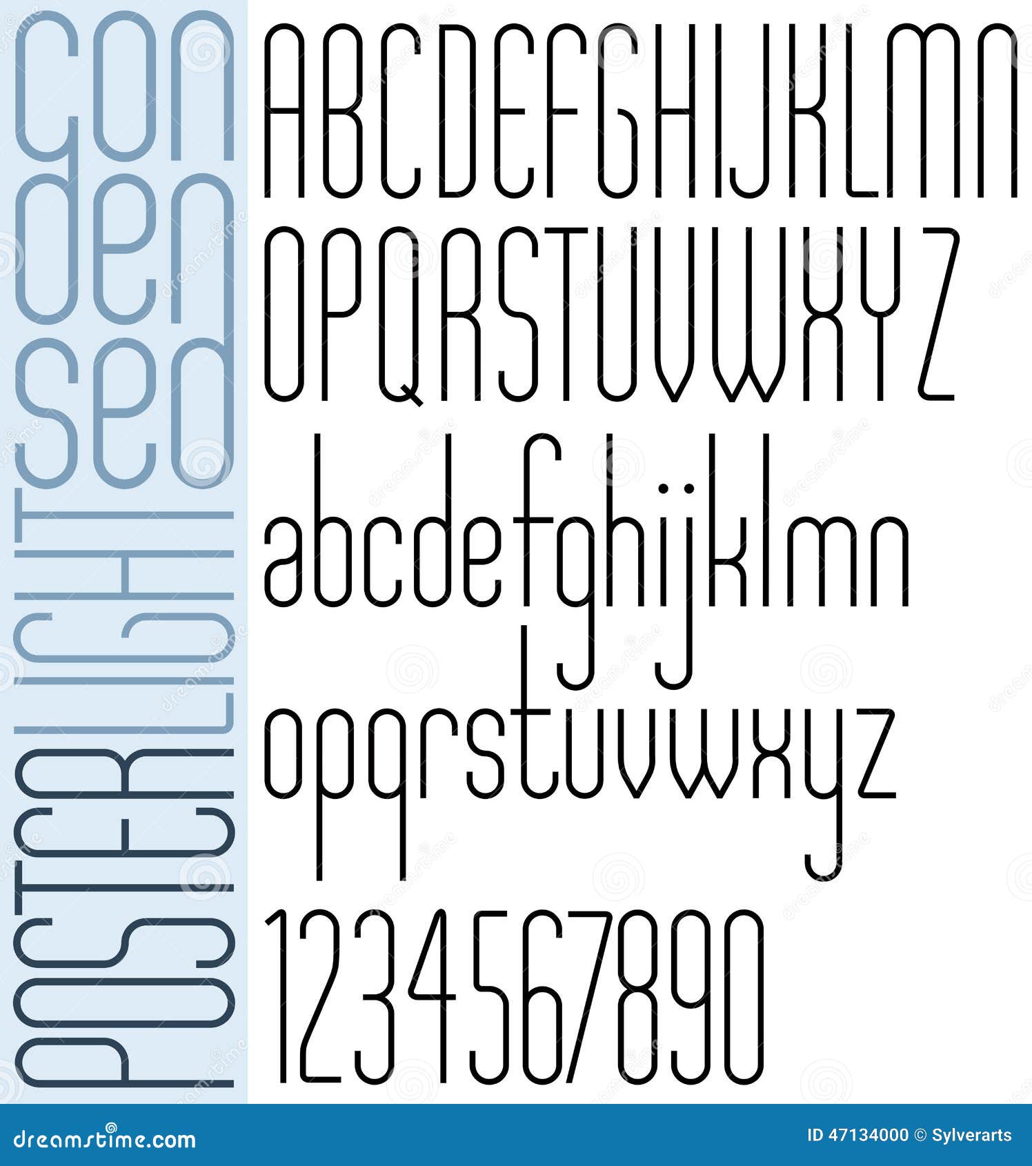 Poster Black Light Condensed Narrow Font and Numbers Stock Vector ...