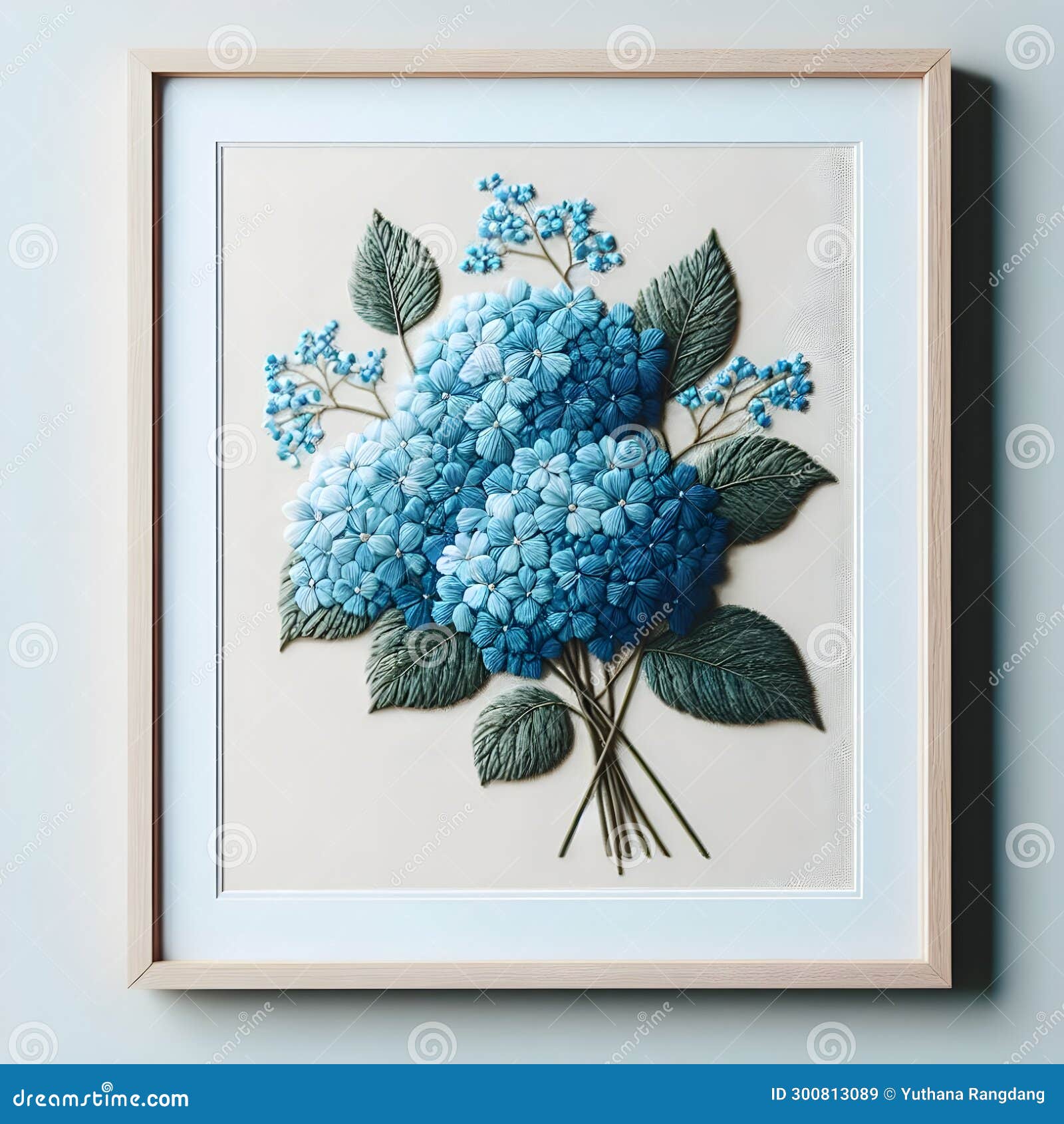 A Poster of Blue Hydrangea Made of Embroidery. Stock Illustration ...