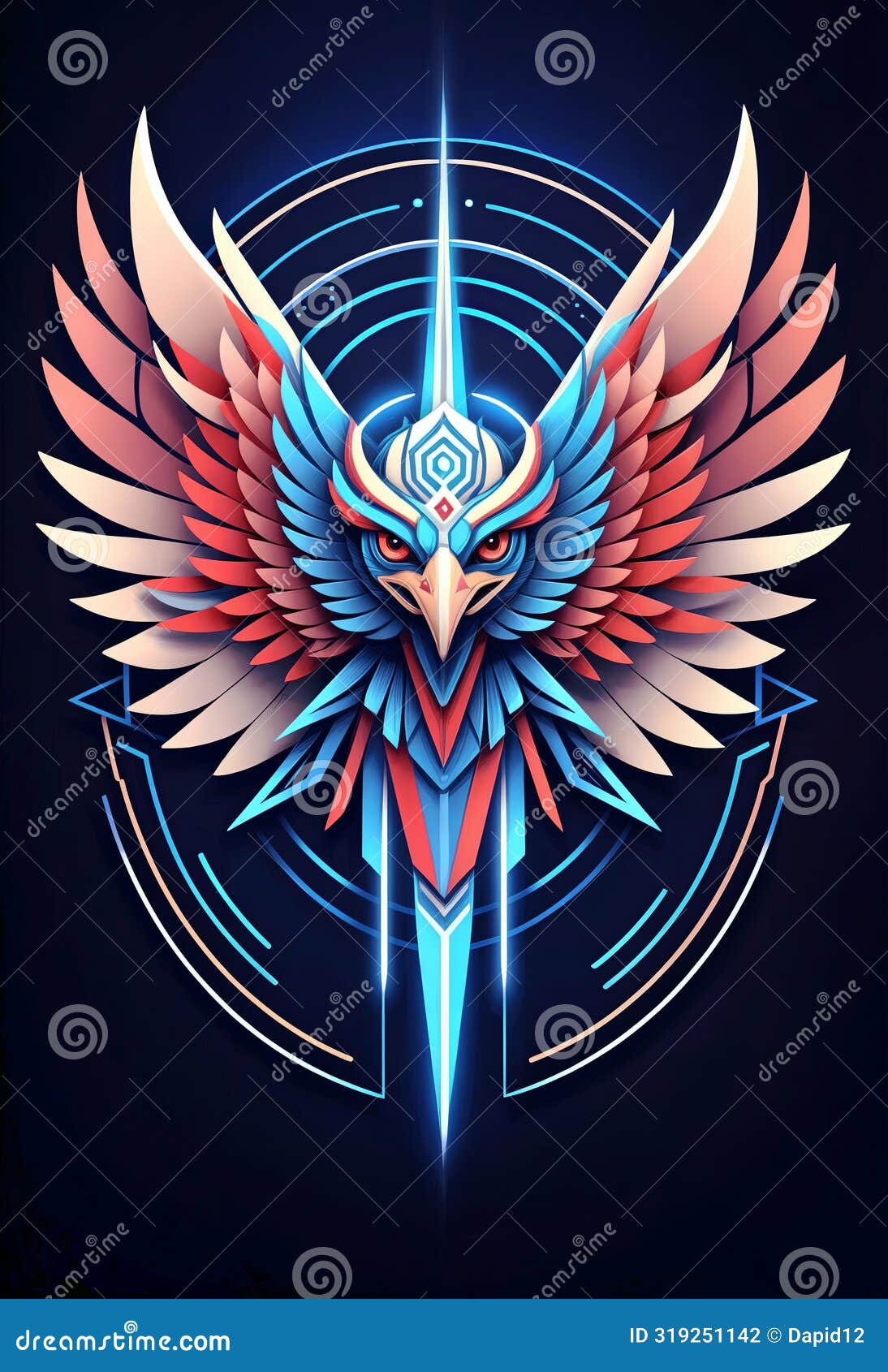 A Blue And Red Garuda Bird With Wings And Shield On A Red Background ...