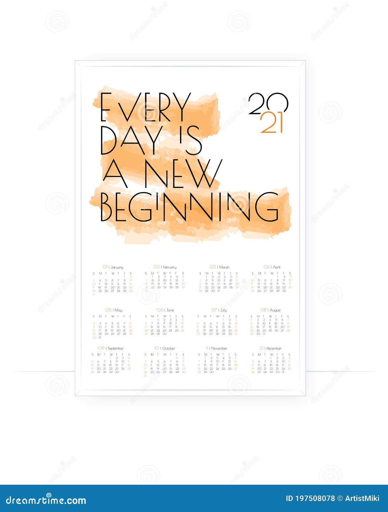 Every Day is a New Beginning, Vector. Calendar Poster Design Stock ...