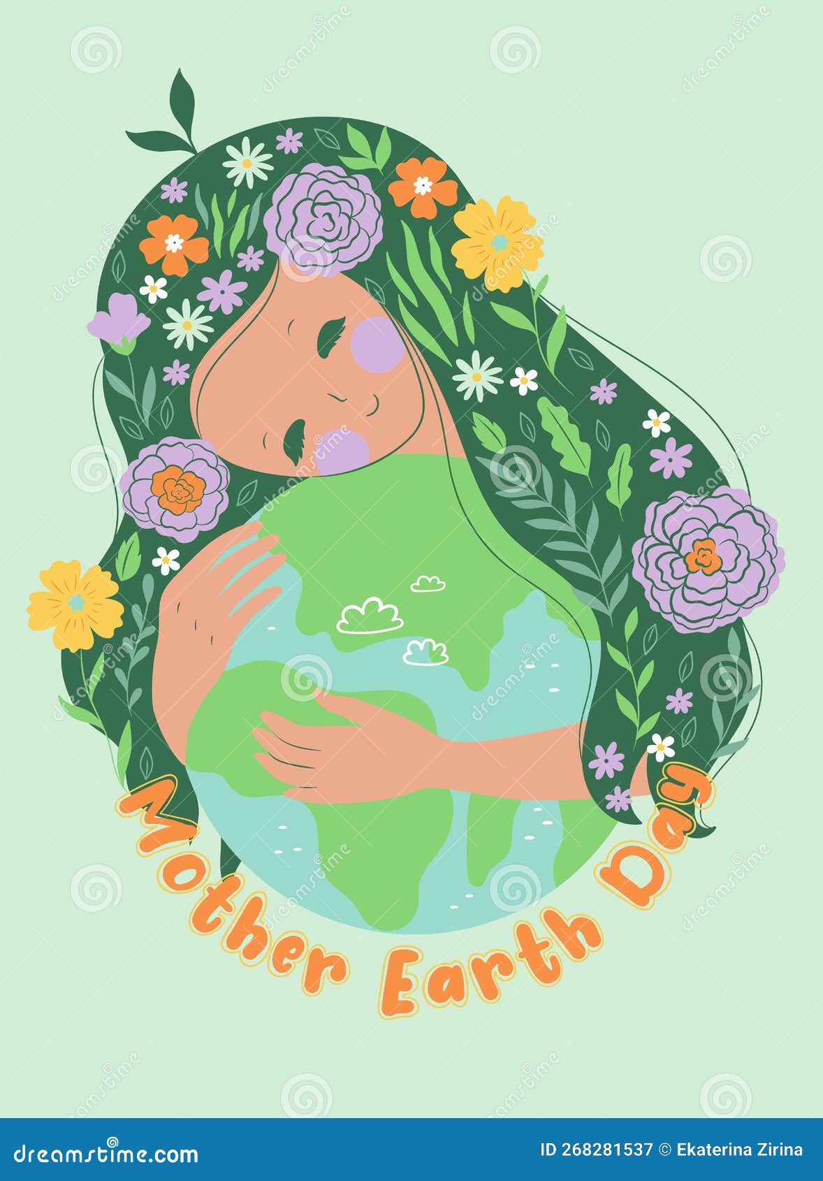 Poster or Card for Earth Day with a Girl Hugging the Planet. Vector ...
