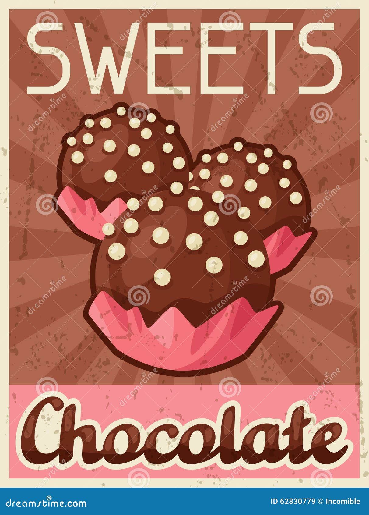 Poster with Chocolate Candy in Retro Style Stock Vector - Illustration ...