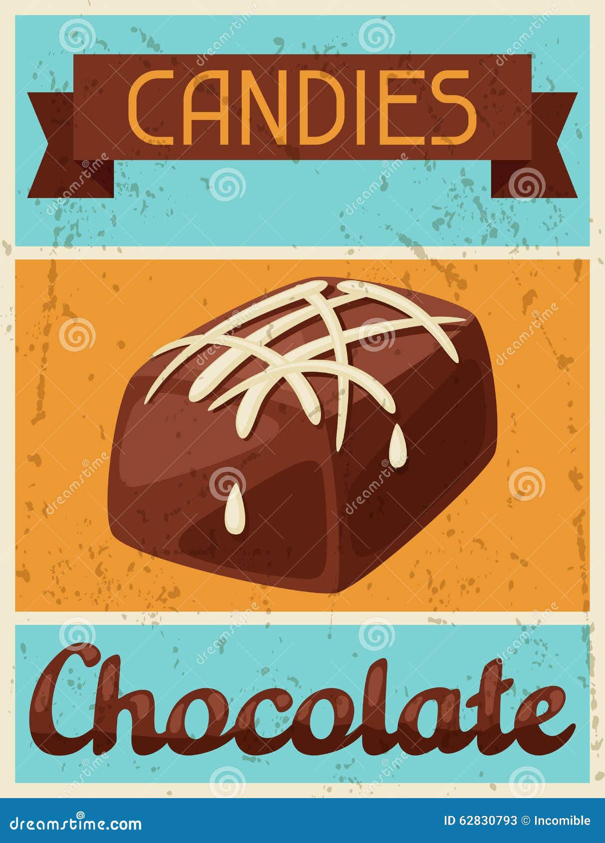 Poster with Chocolate Candy in Retro Style Stock Vector - Illustration ...