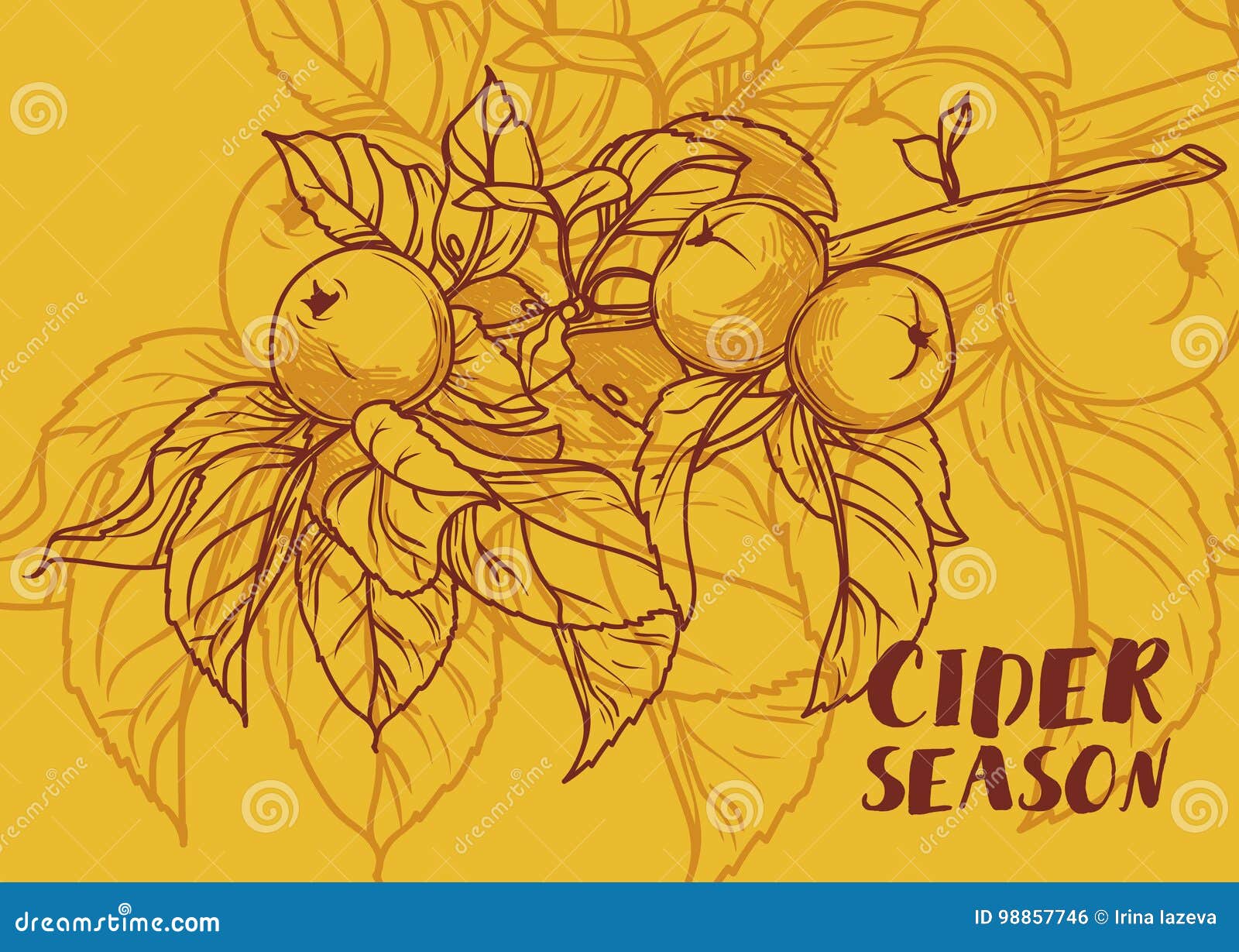 Poster For Cider Season With Beautiful Branch Of Apple Tree And Bottle ...