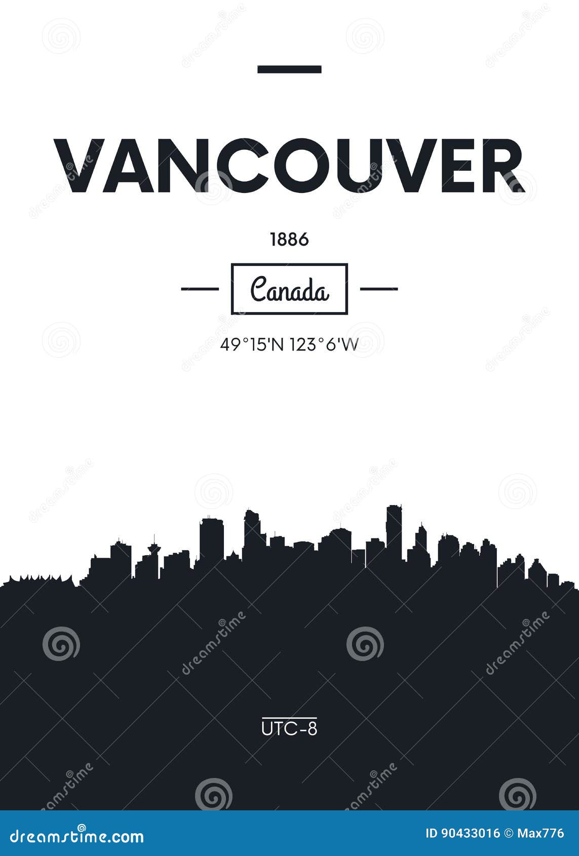 Poster City Skyline Vancouver, Flat Style Vector Illustration Stock ...