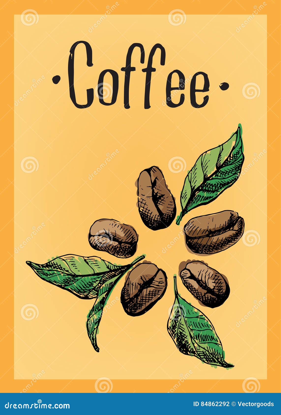Poster with a Coffee Beans and Leaves and Text Stock Vector ...