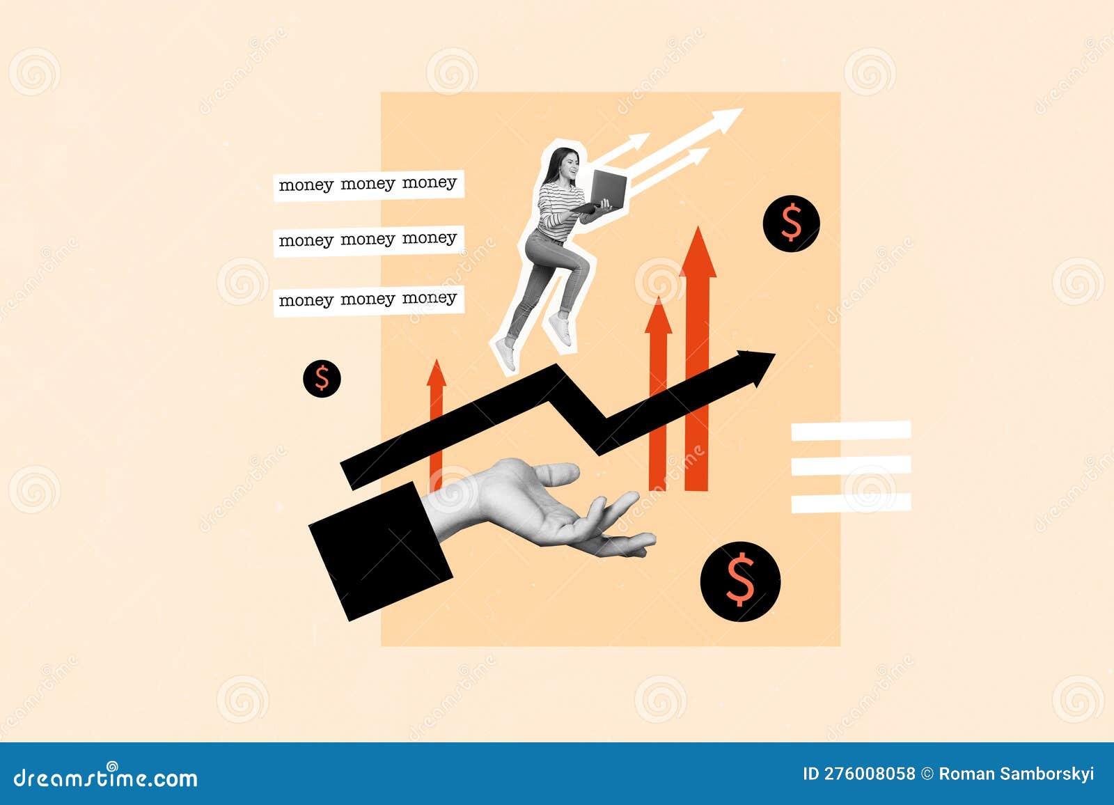 Poster Collage Image Artwork of Funny Girl Walking Big Arm Running Work ...