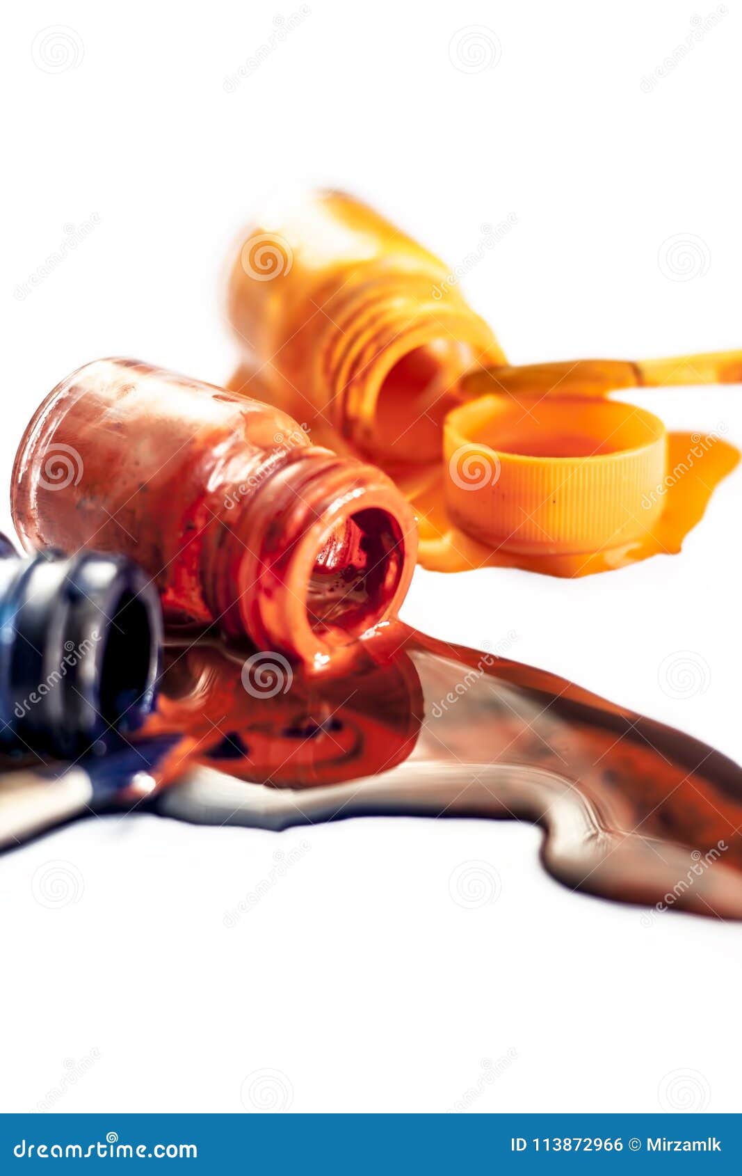 3 Poster Colors Falling or Dropping on White Surface. Stock Photo ...