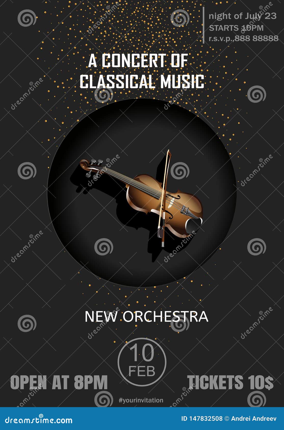 Poster for a Concert of Classical Music with Violin on the Black ...