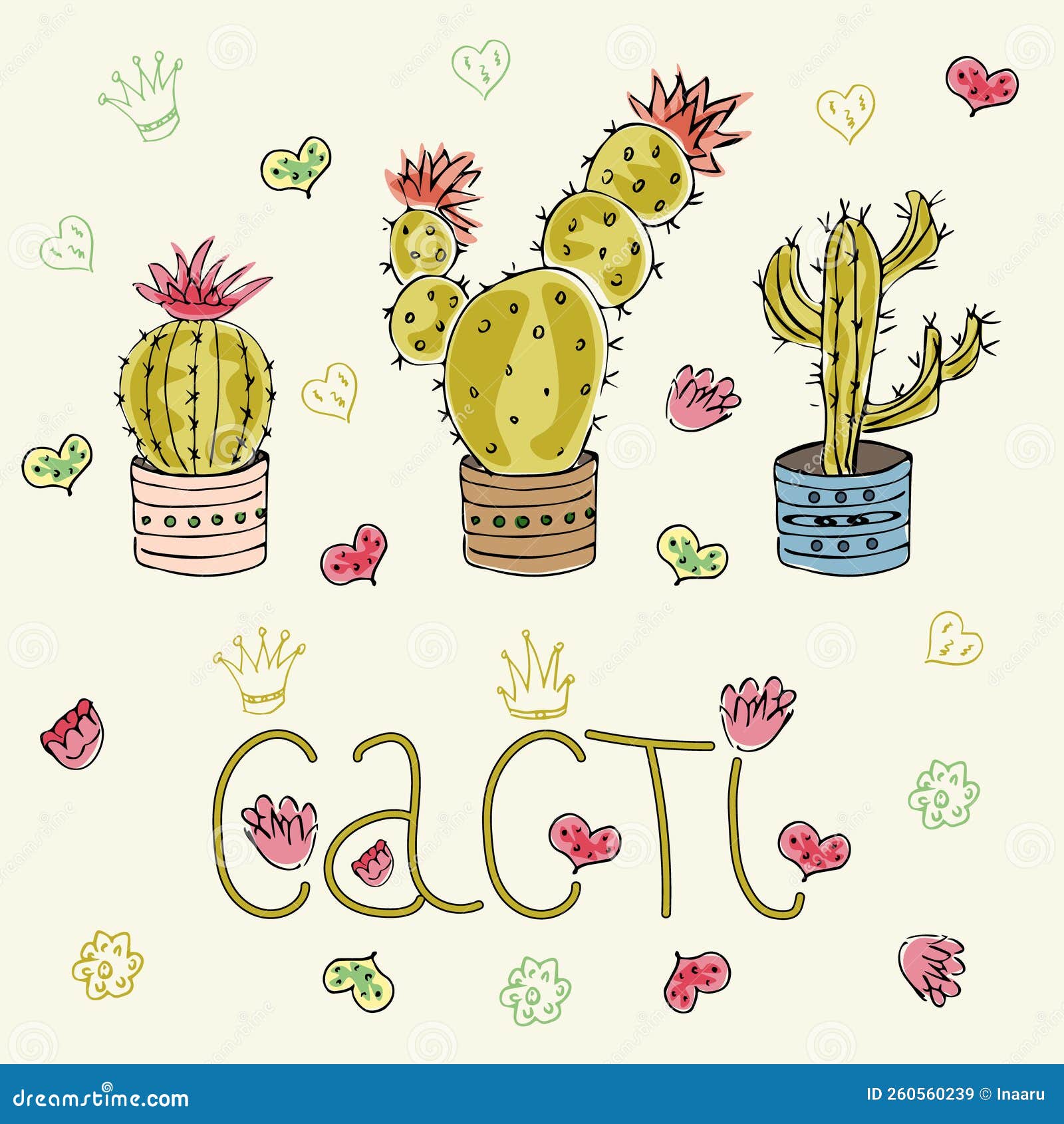 Poster with cute cacti stock vector. Illustration of handdrawn - 260560239