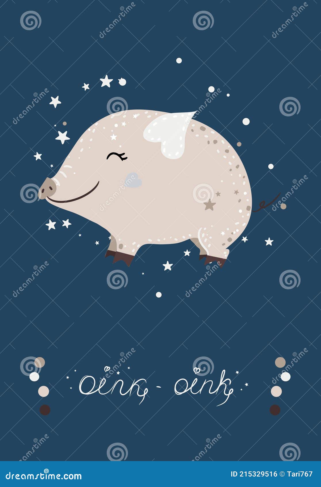Poster with Cute Mini Pig and Stars. Vector Illustration. Stock Vector ...