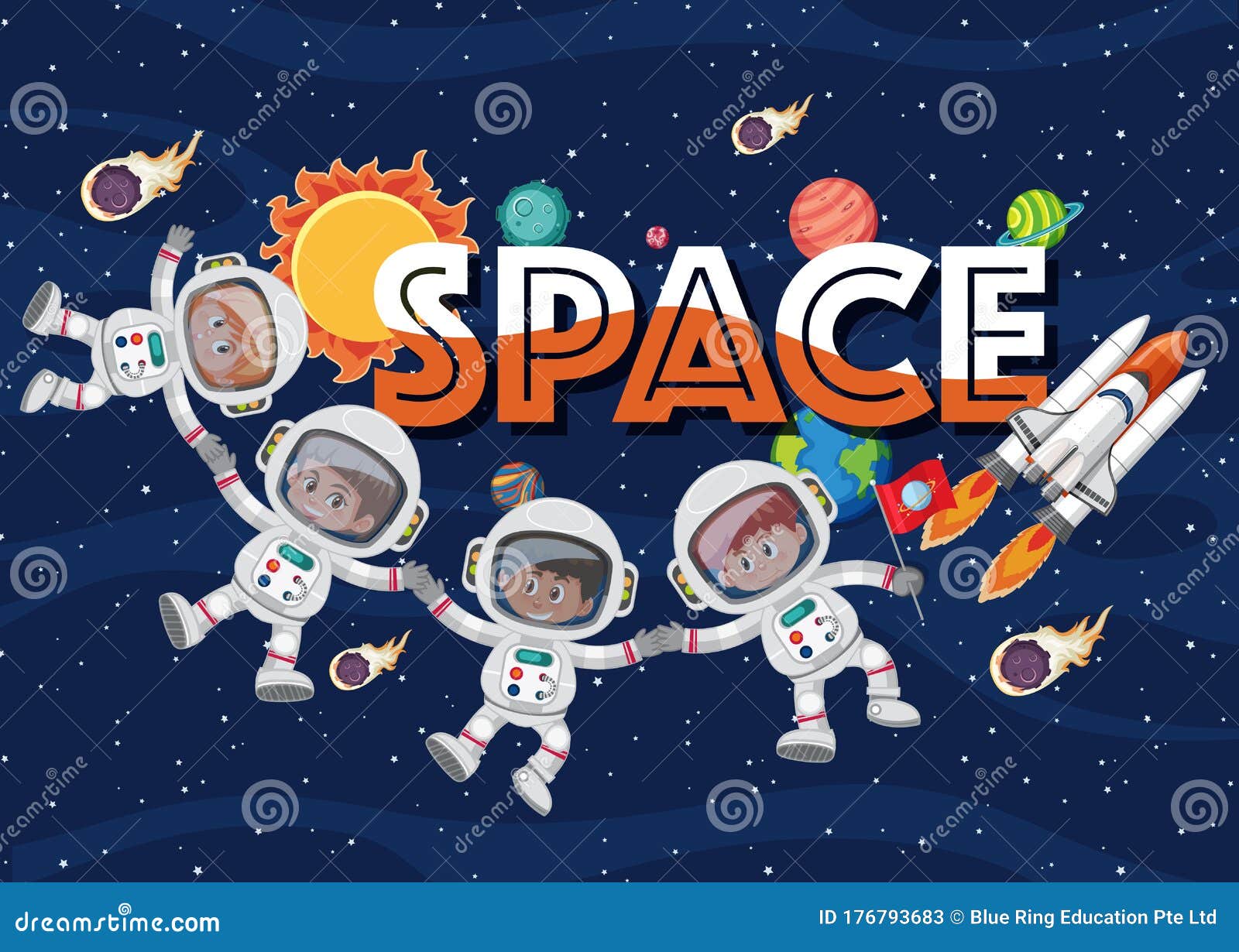 Poster Design with Astronauts and Spaceship in the Space Background ...