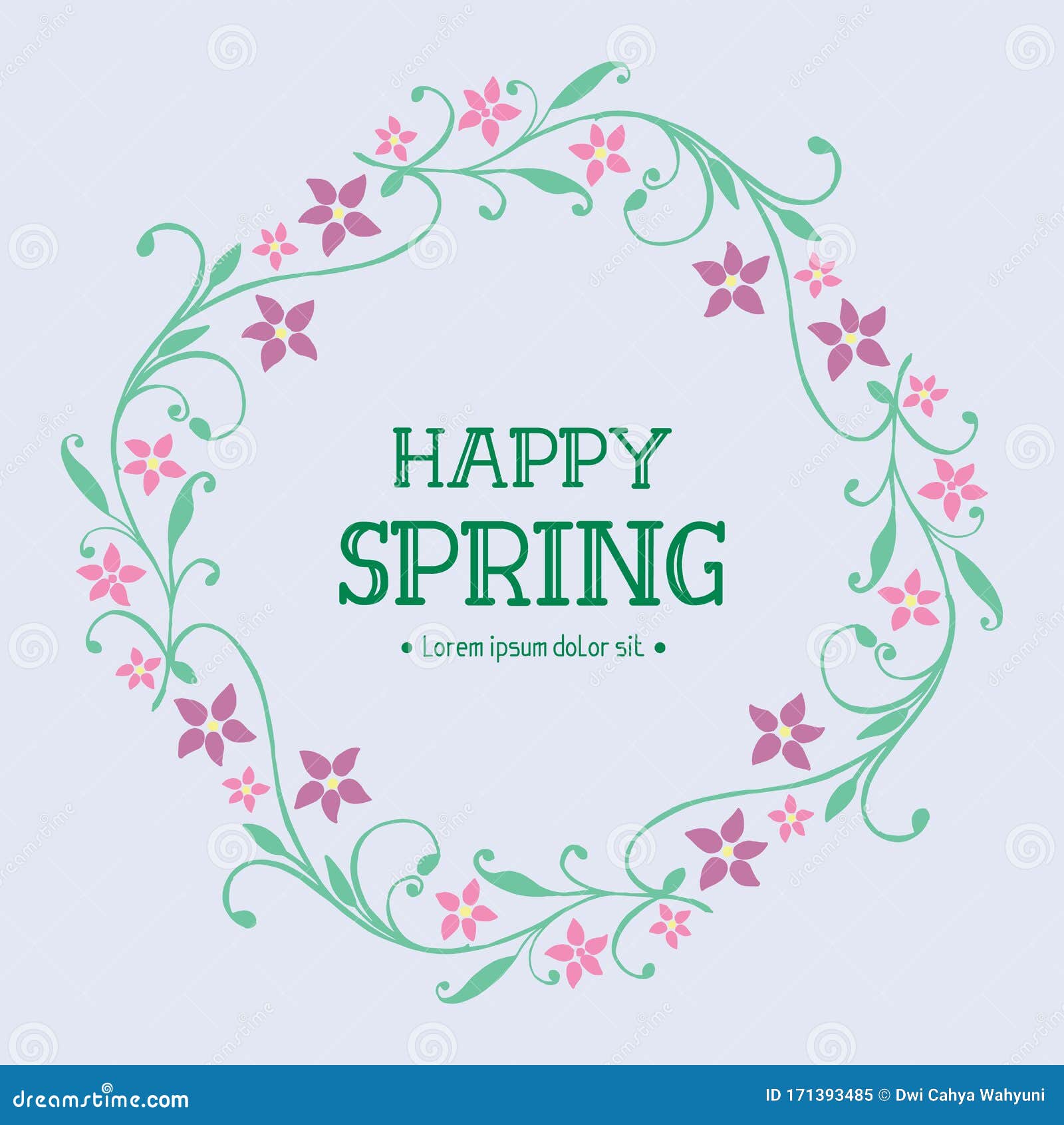 Poster Design for Happy Spring, with Unique of Leaf and Pink Flower ...