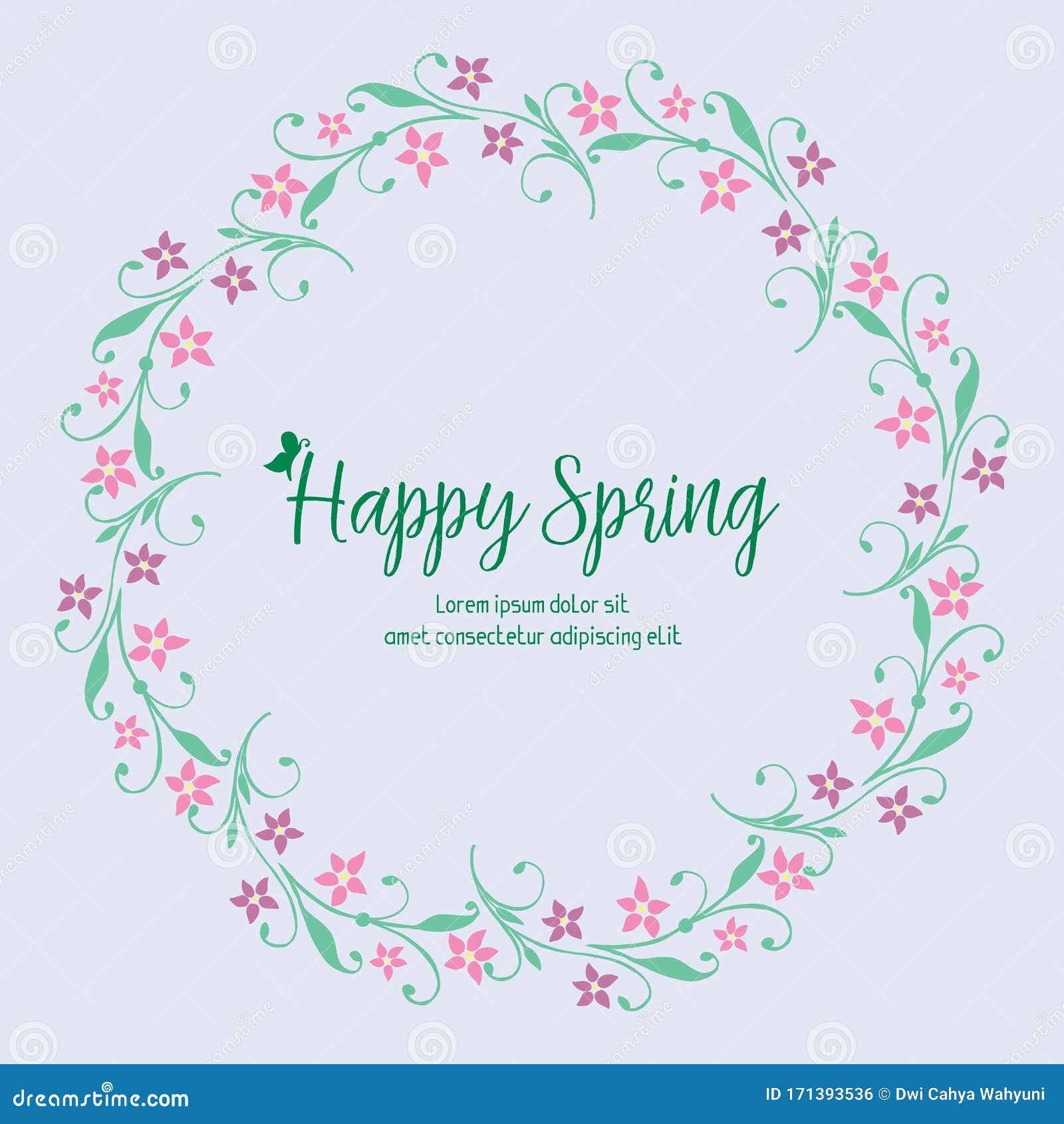 Poster Design for Happy Spring, with Unique of Leaf and Pink Flower ...