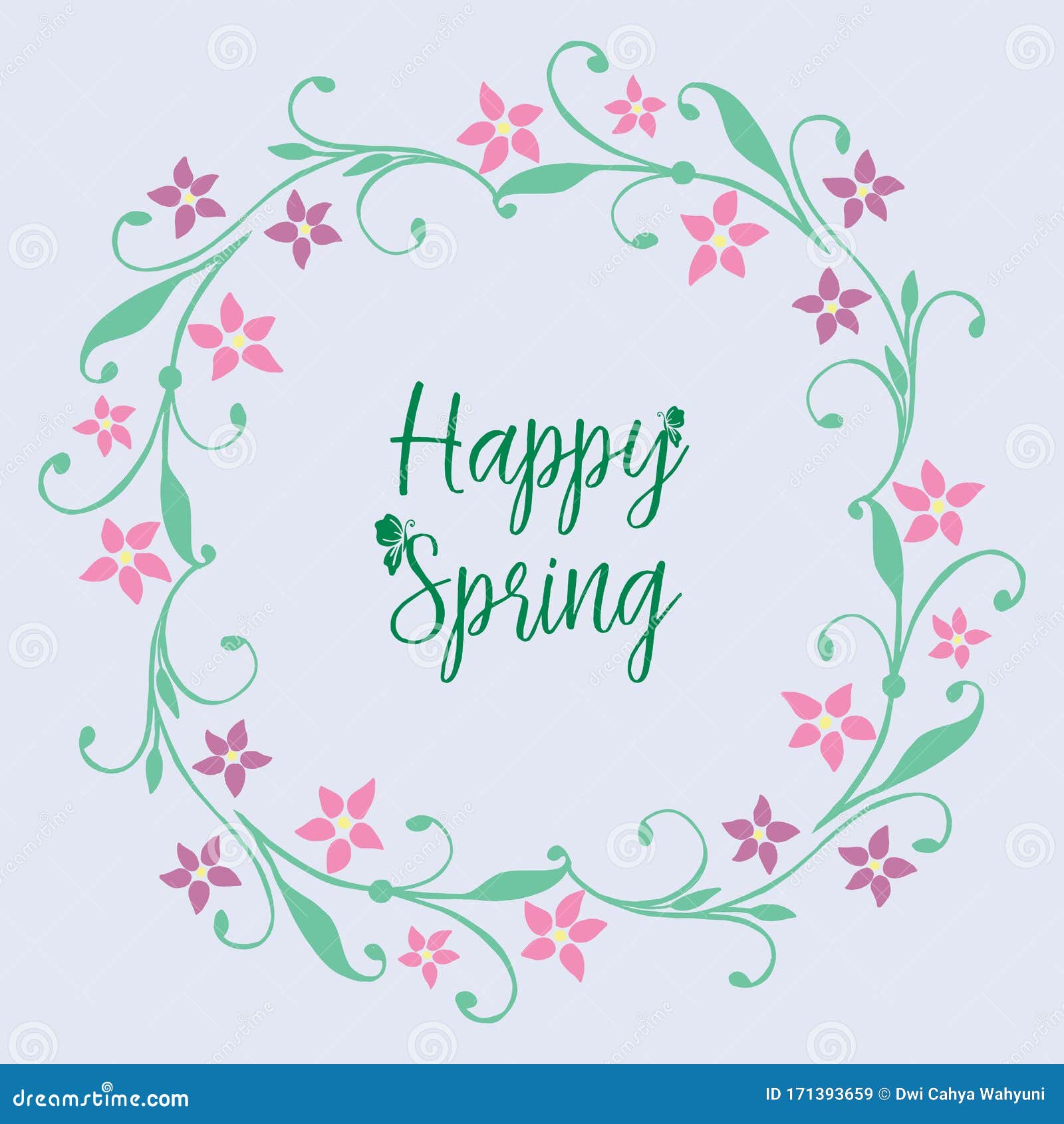 Poster Design for Happy Spring, with Unique of Leaf and Pink Flower ...