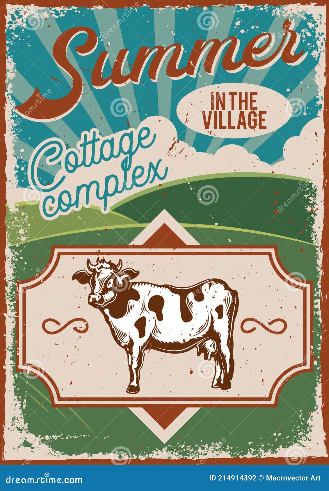 Poster Design with Illustration of Advertising with a Cow and Field on ...
