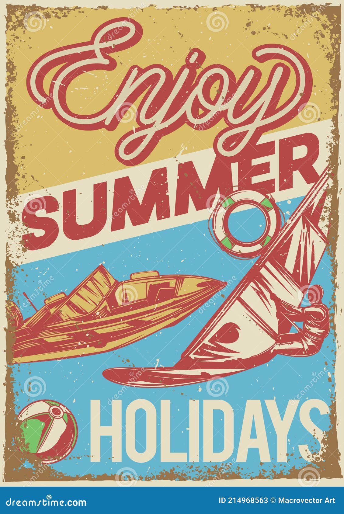 Poster Design with Illustration of a Sailing Boat on Vintage Background ...
