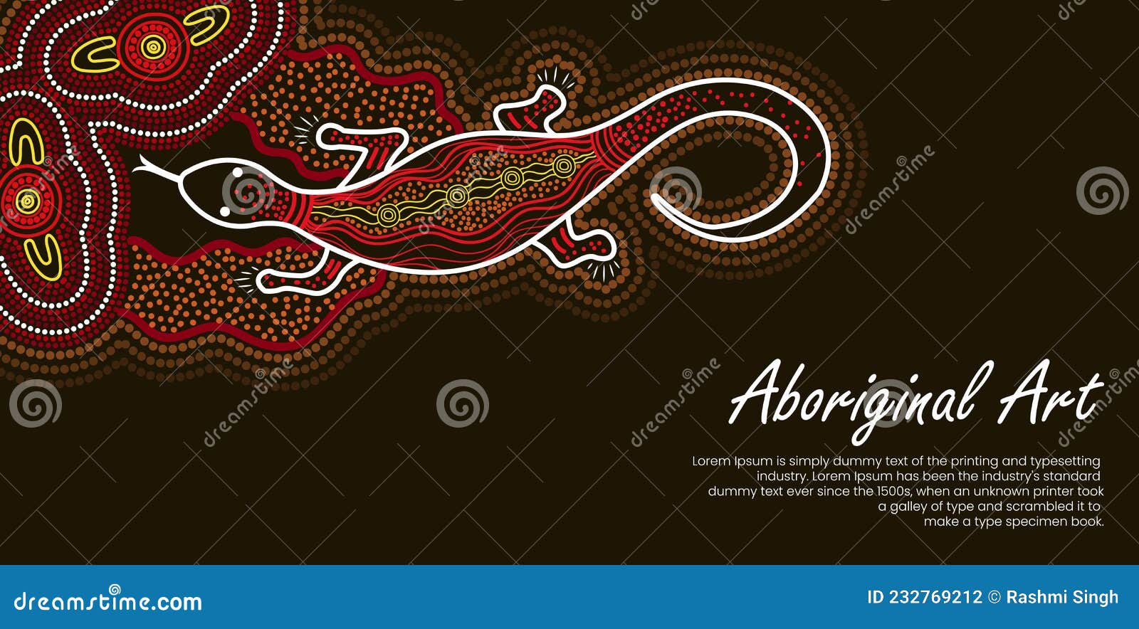 Lizard. Aboriginal Art Style. Vector Monochrome Illustration Isolated ...