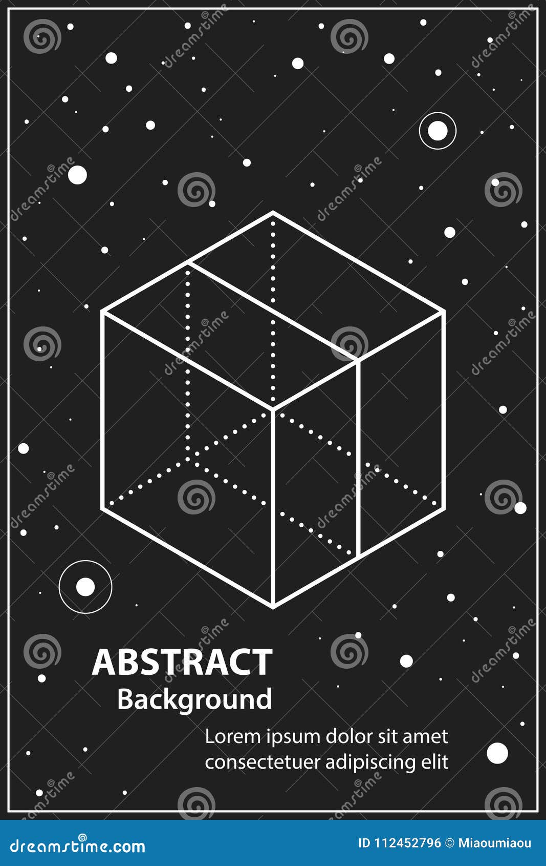 Poster Design Template with Isometric Cube in Space in Black and White ...