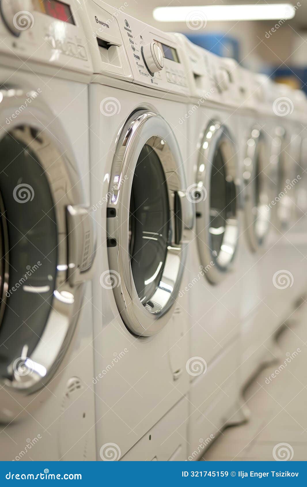 Poster Displaying Row of Washing Machines with Ample Space for Text ...
