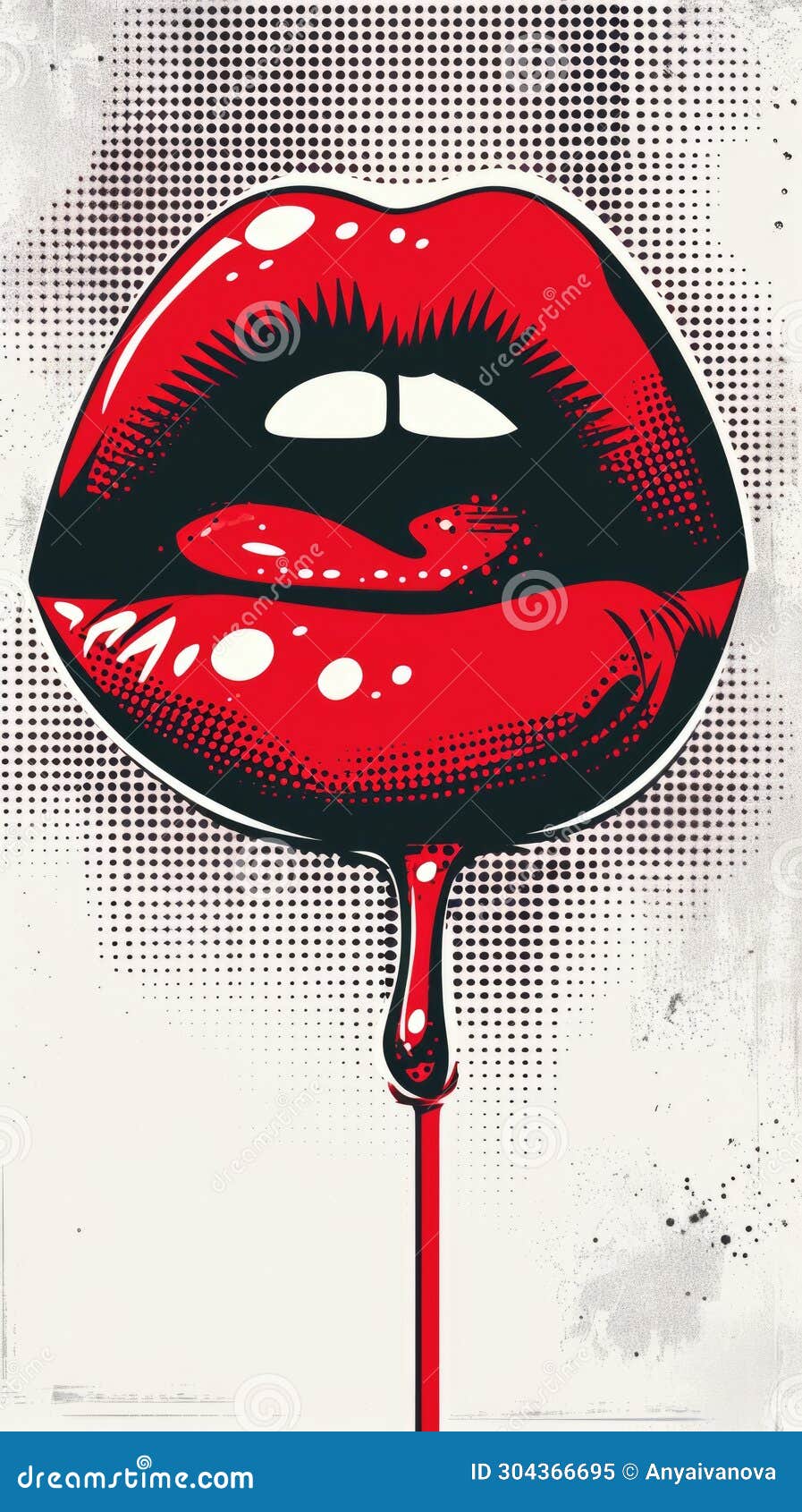 A Poster with a Dripping Lip on a Stick, Pop-art Retro Half Tone Effect ...
