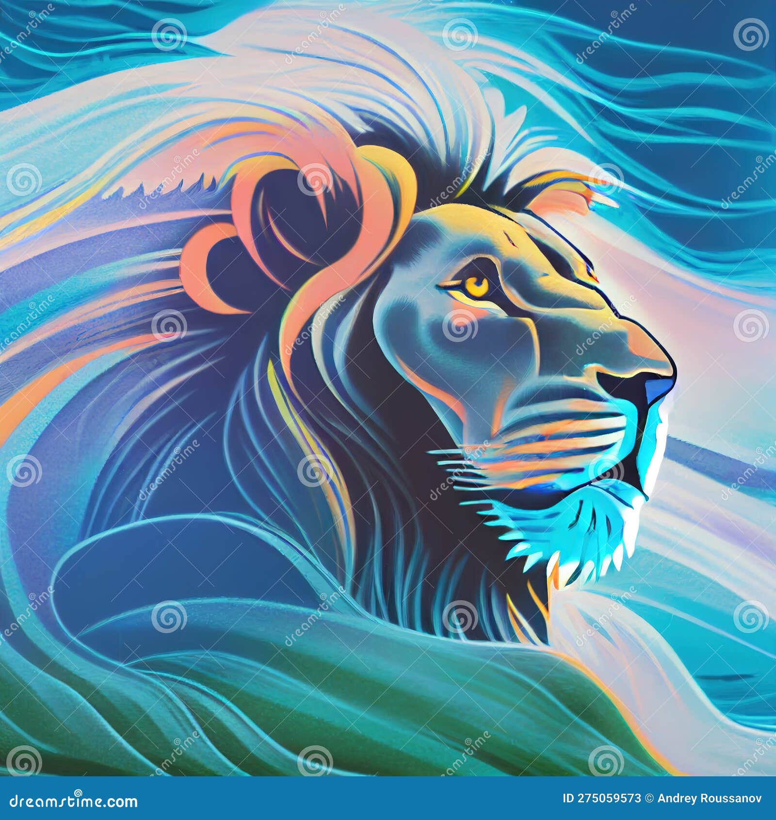 Poster Electric Lion Head. AI Render Stock Illustration - Illustration ...