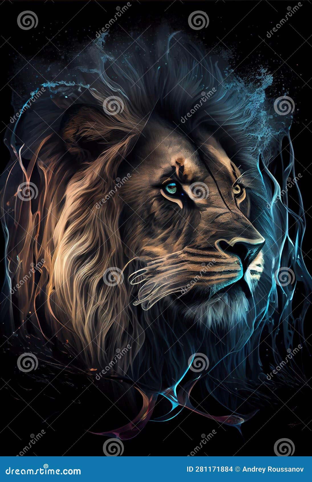 Poster Electric Lion Head. AI Render Stock Illustration - Illustration ...