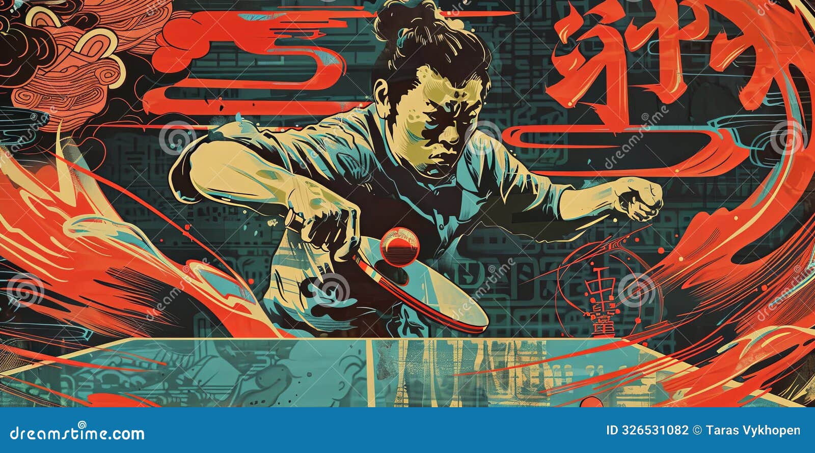 A Poster Featuring Chinese-style Ping Pong Stock Photo - Image of ...