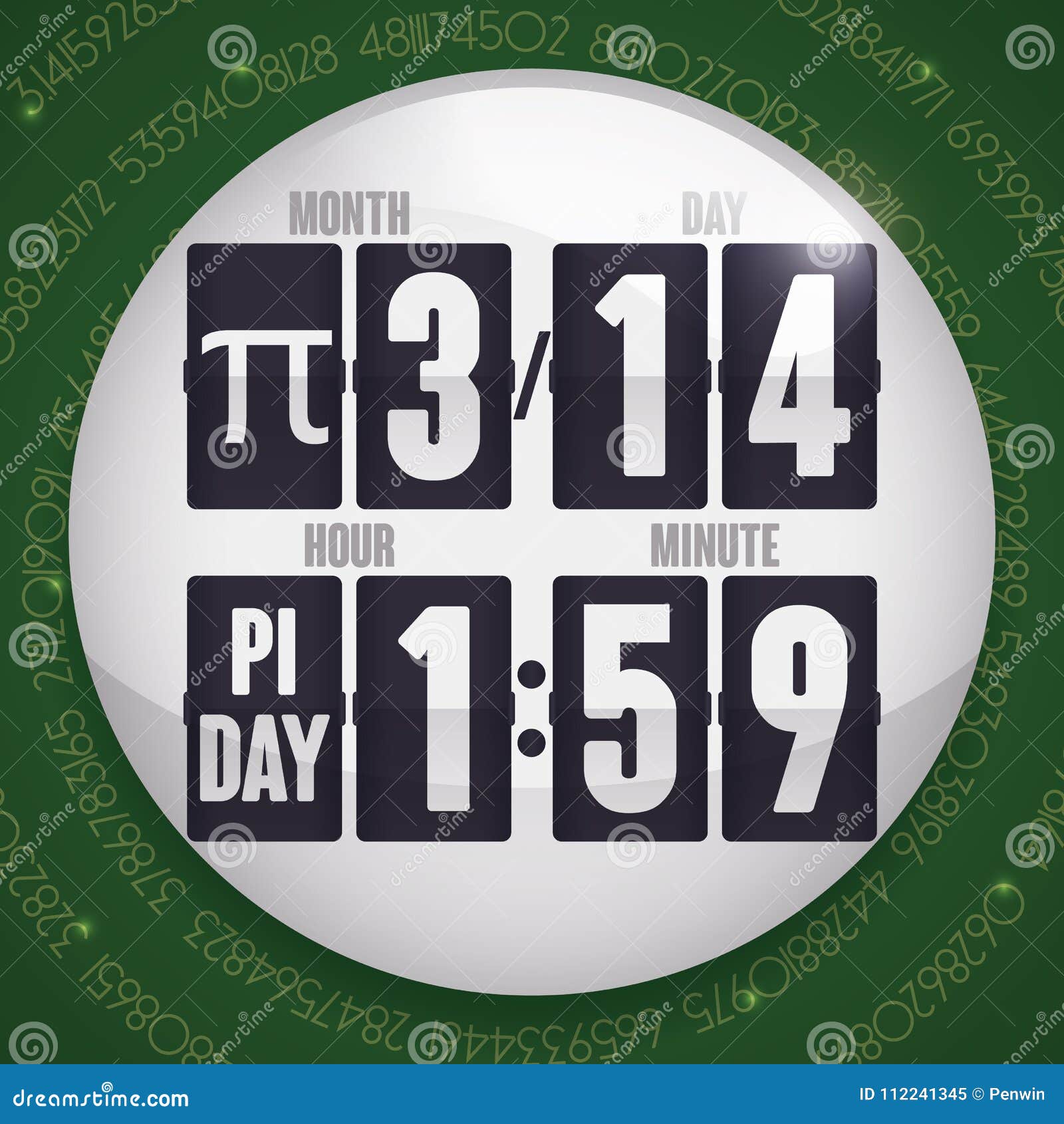 Flip Clock Inside Pin with the Time for Pi Day, Vector Illustration ...