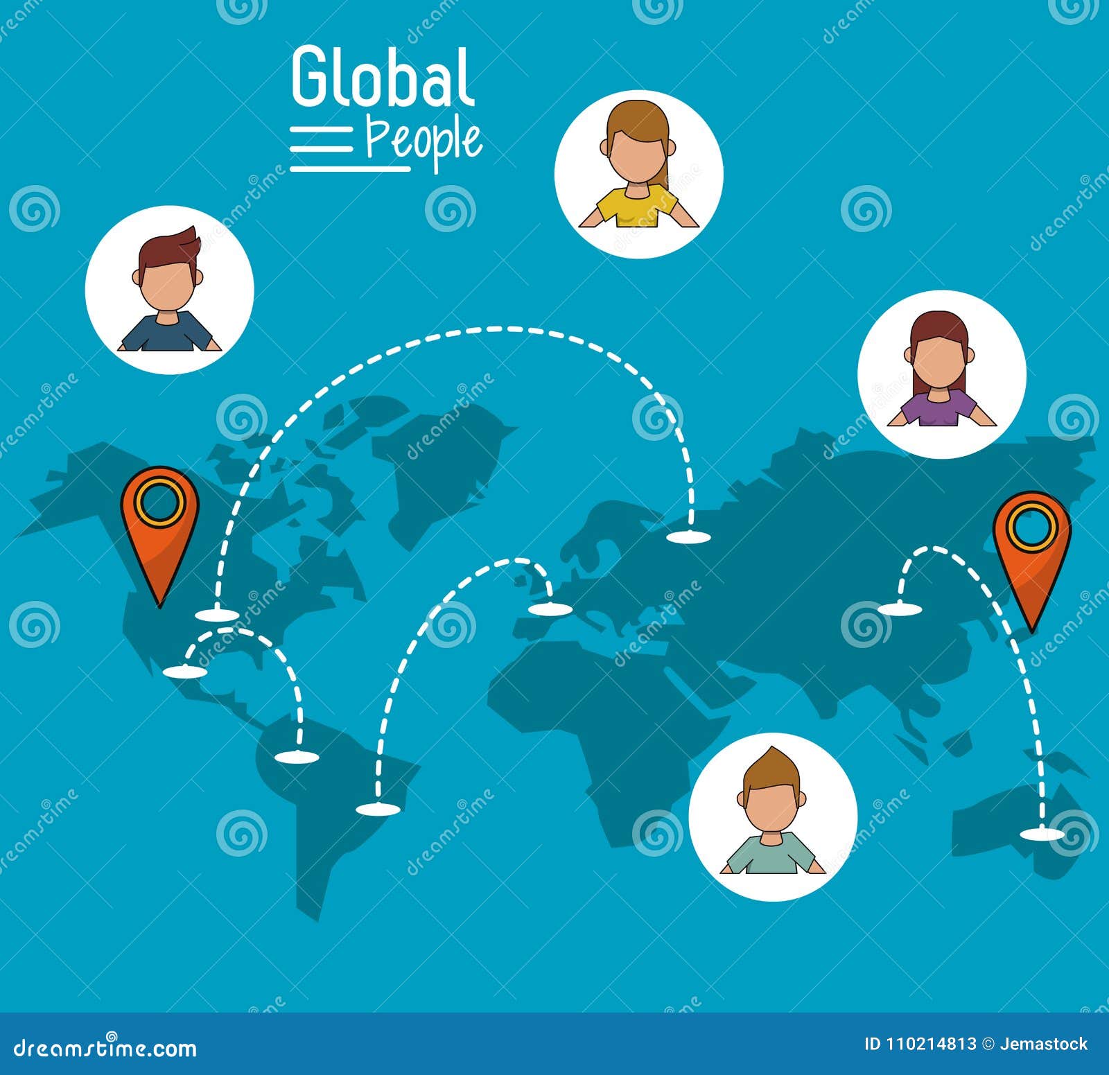 Poster of Global People with Blue Background with Map of the World and ...