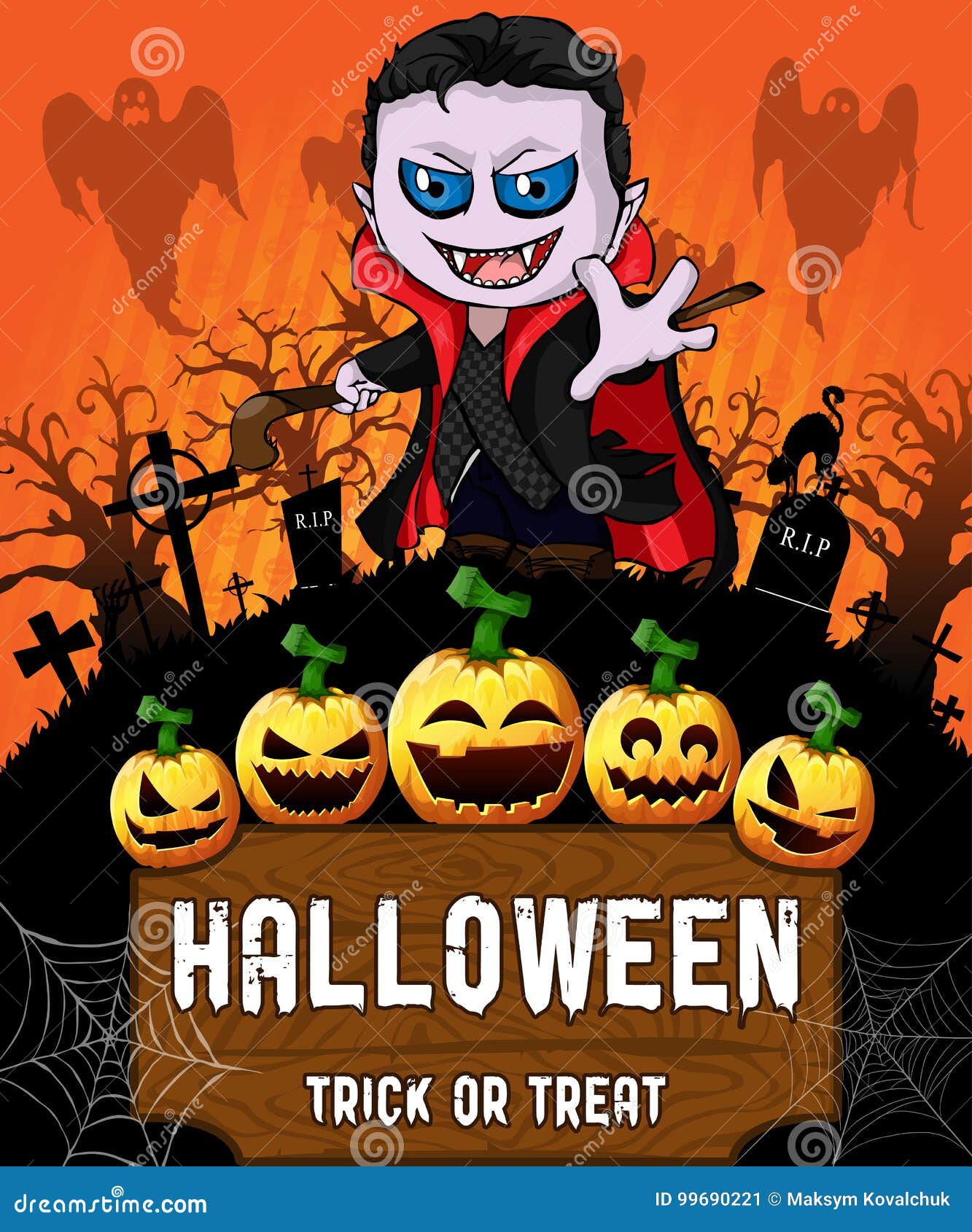 Poster of Halloween with Vampire. Vector Illustration Stock Vector ...