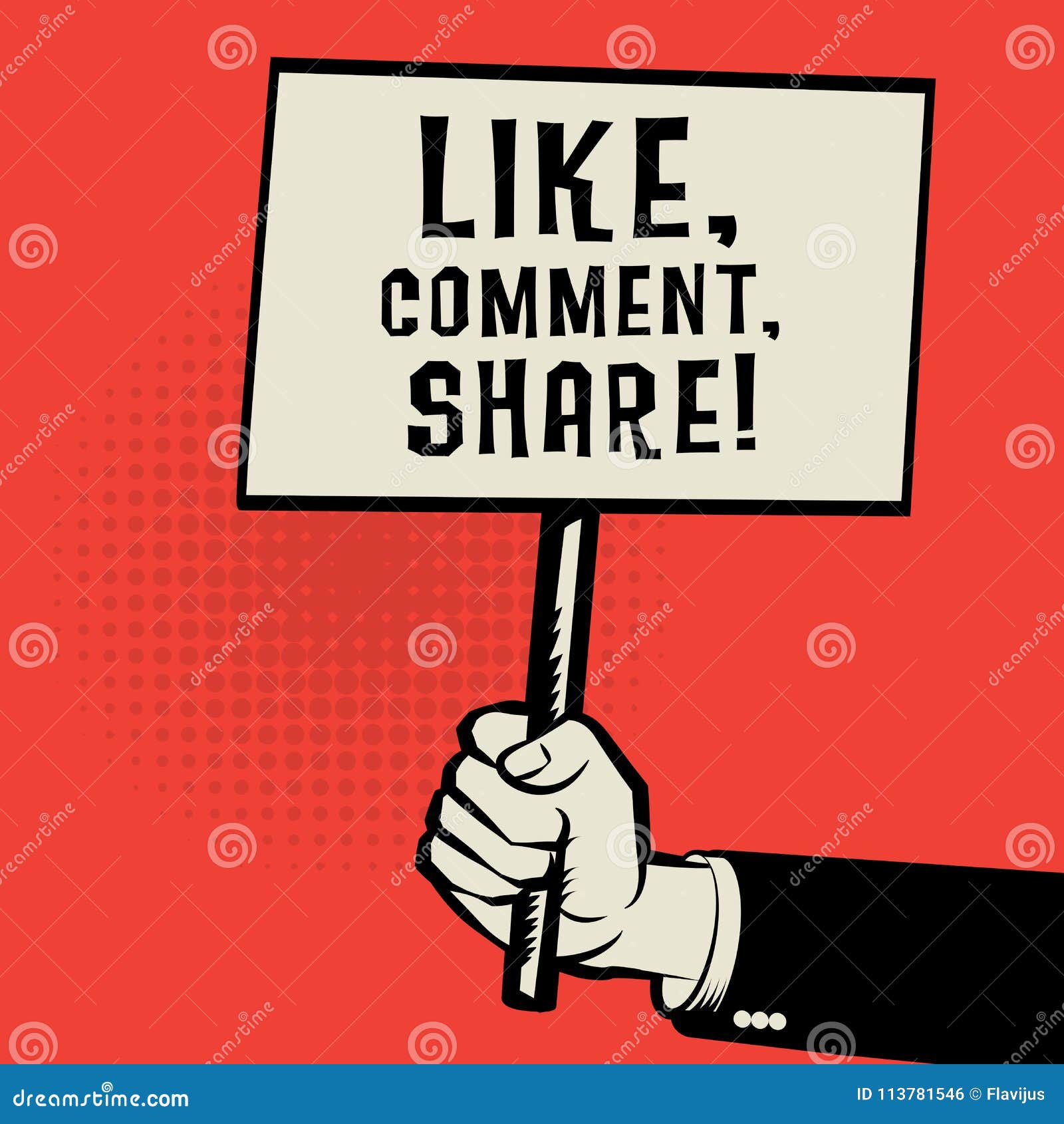 Poster in Hand, Business Concept with Text Like, Comment, Share Stock ...