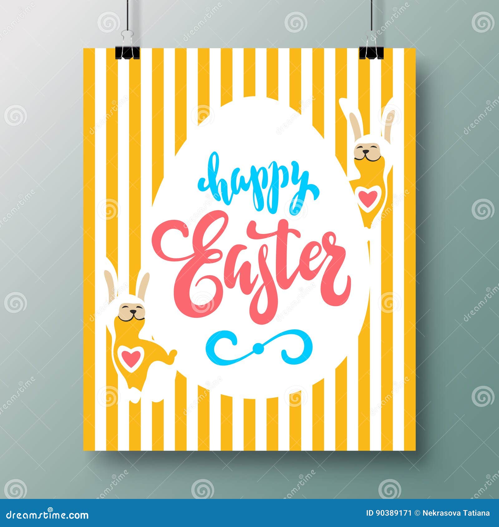 Poster with a Handwritten Phrase of Happy Easter and Silhouettes Stock ...