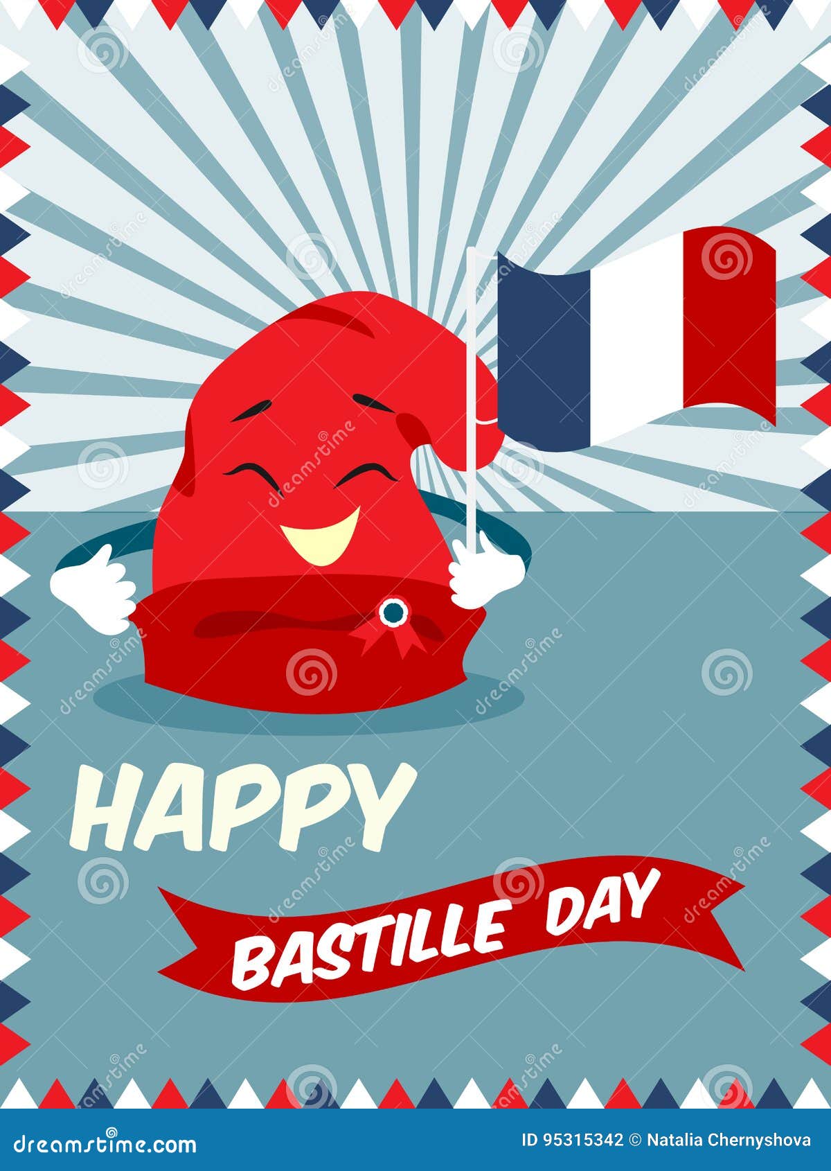 Poster With Happy Phrygian Cap For Bastille Day Vector Illustration ...