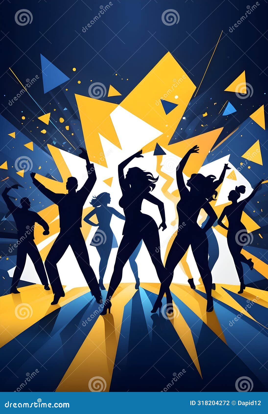 A Poster that Has a Blue, Yellow and White Background with a Group of ...