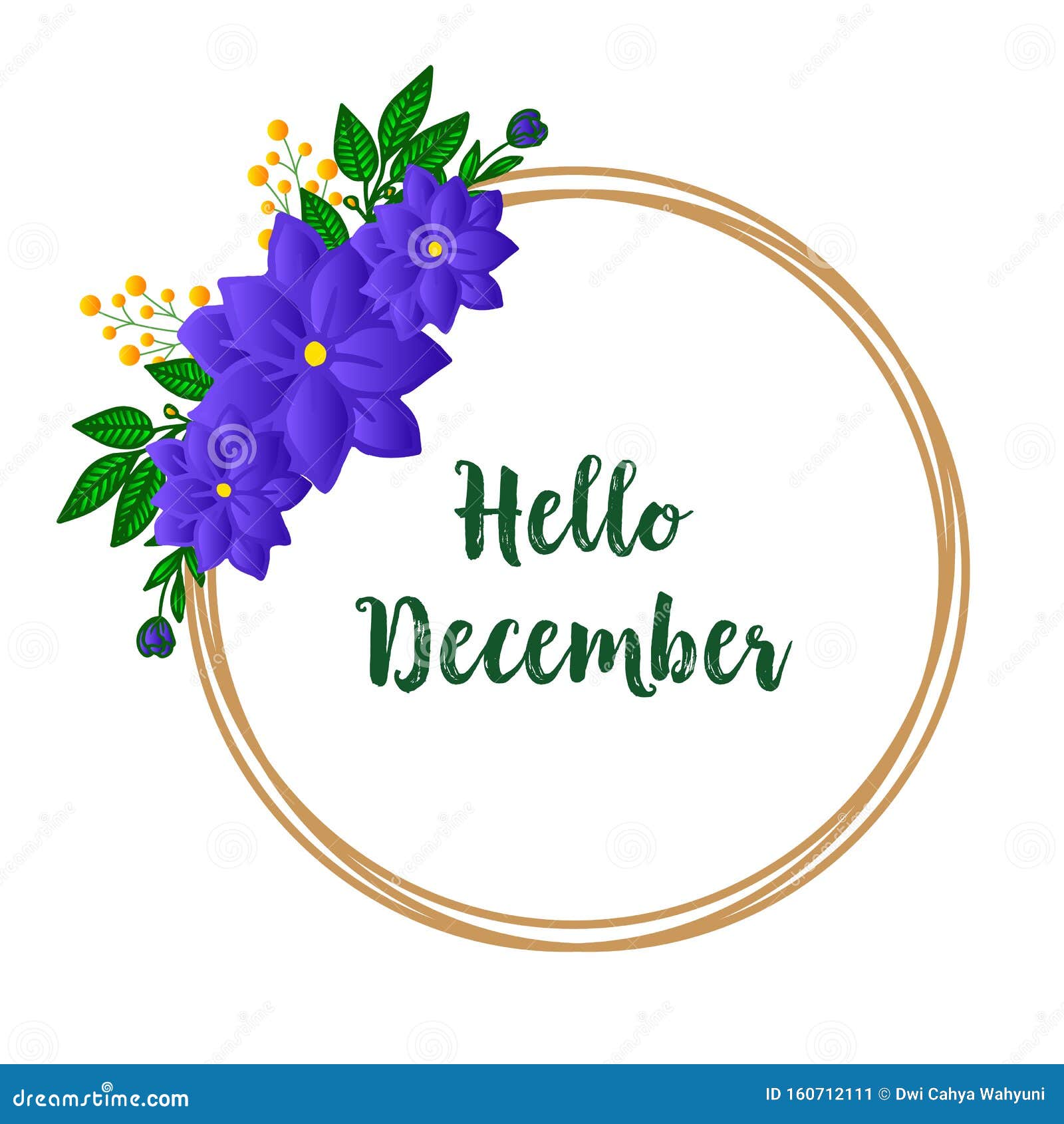 Poster Hello December, with Decorative Element of Purple Wreath Frame ...