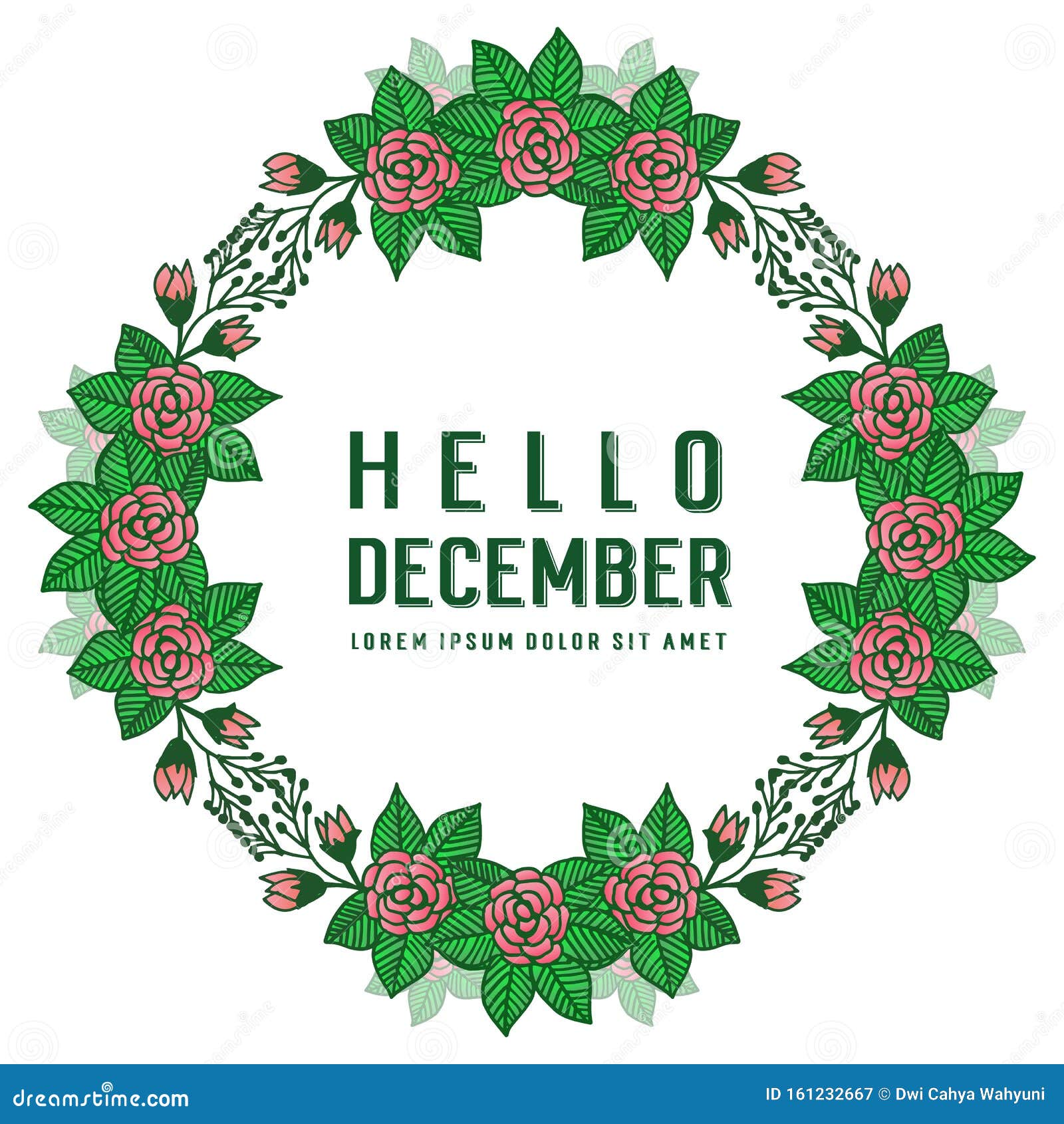 Poster Hello December, with Pattern of Pink Flower Frame Elegant ...