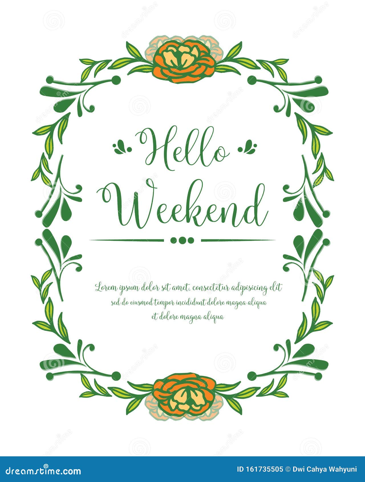 Poster Hello Weekend, with Ornament of Rose Flower Frame. Vector Stock ...