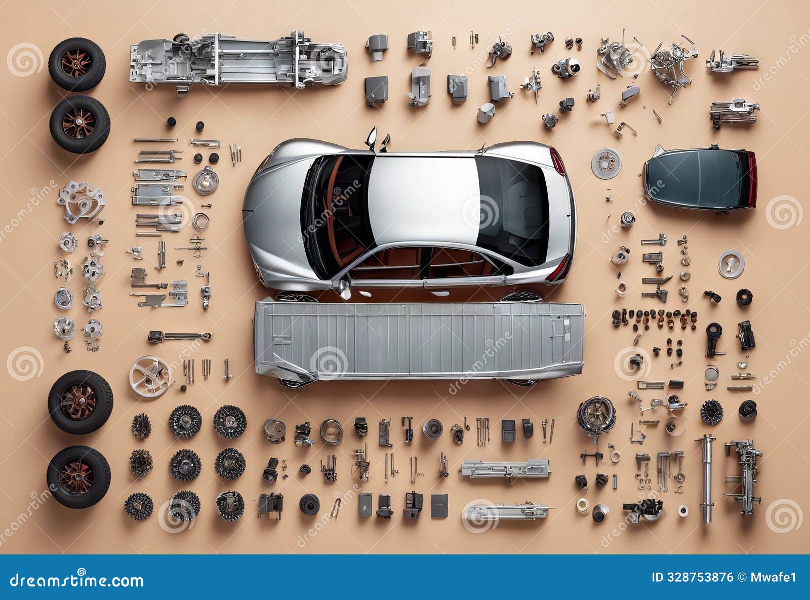 Poster Illustration View View Exploded Lay Top Vehicle Automobile Car ...