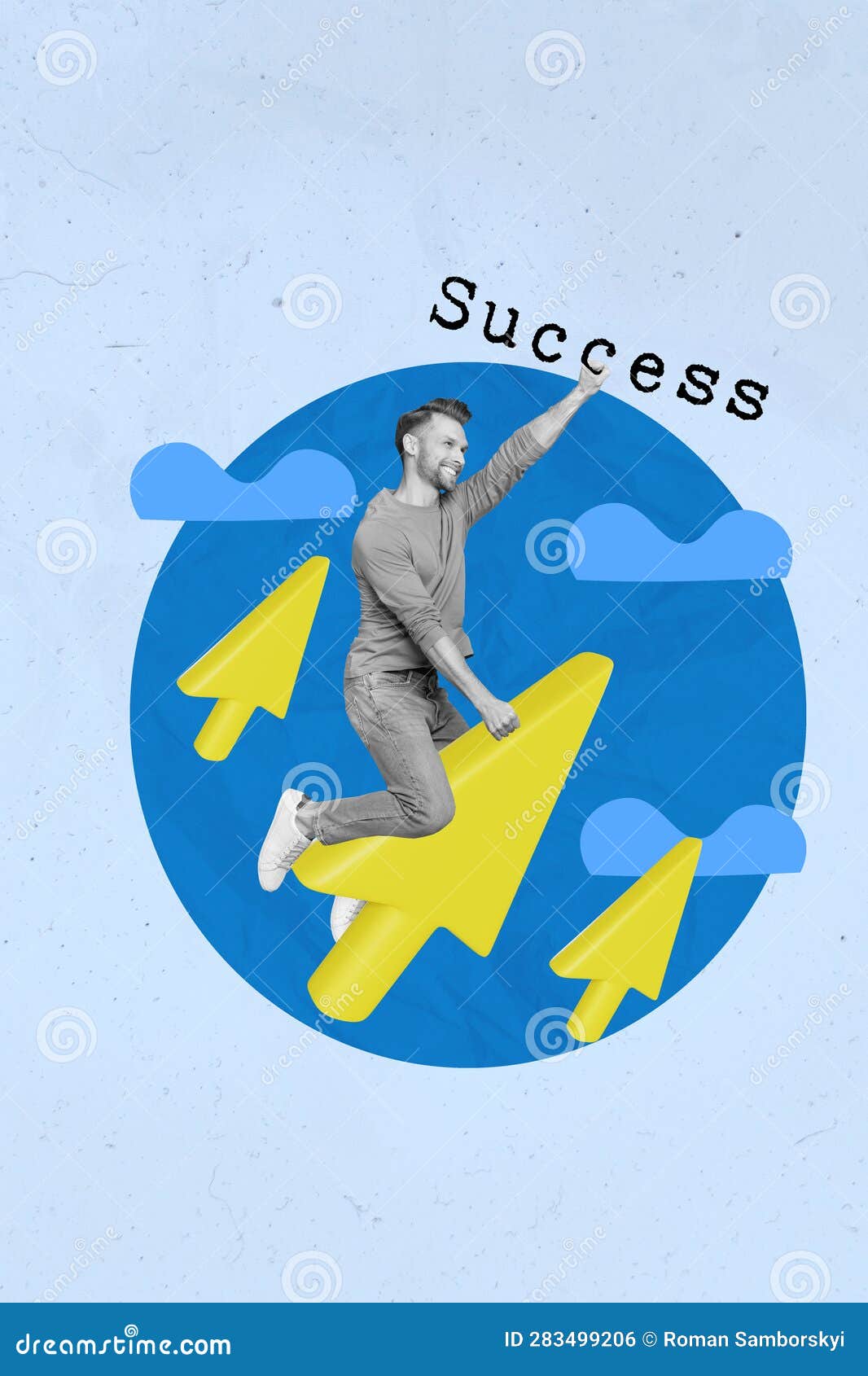 Poster Image Collage of Positive Persistent Guy Fly Forward Aim Success ...