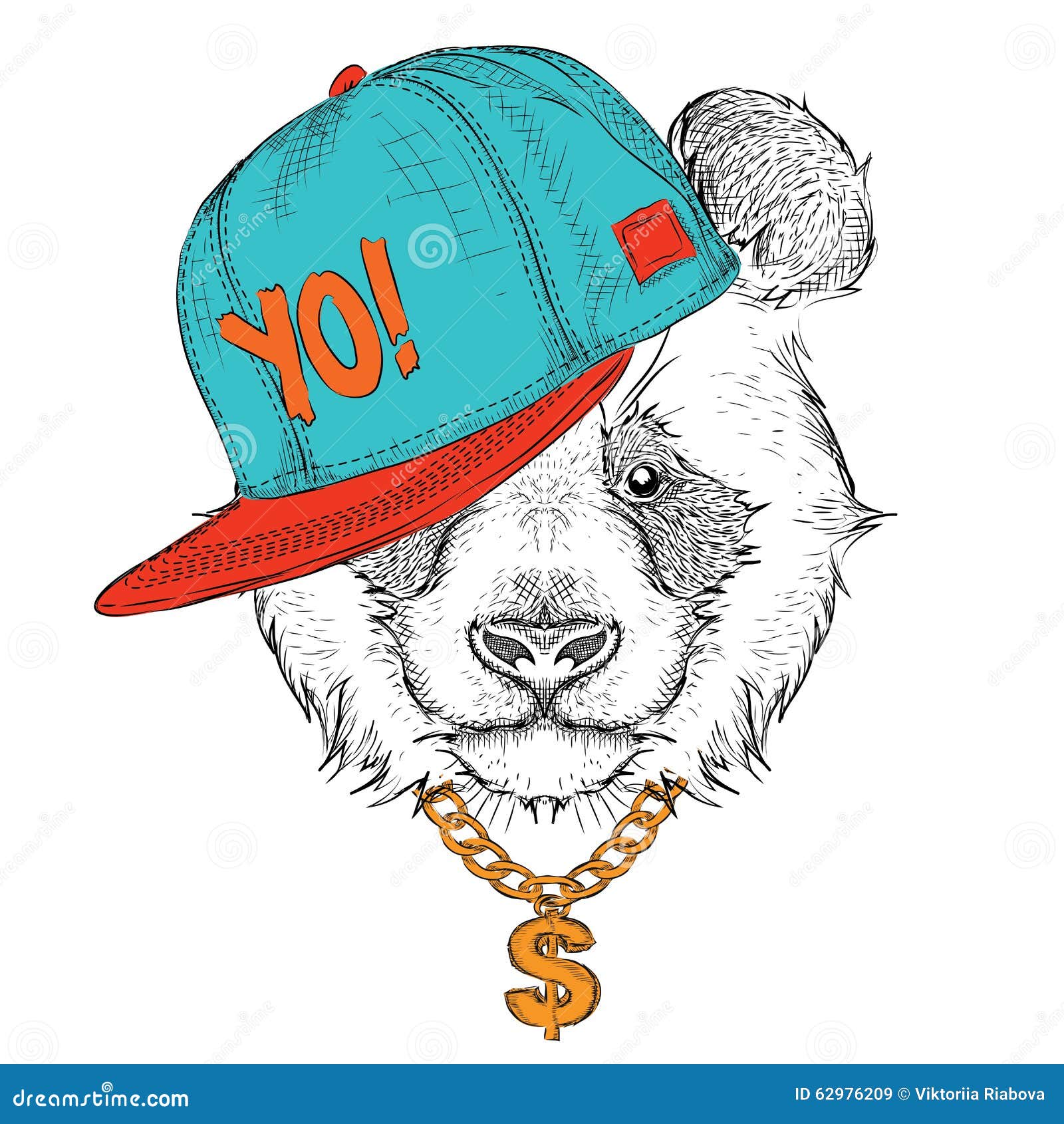 The Poster with the Image Panda Portrait in Hip-hop Hat. Vector ...