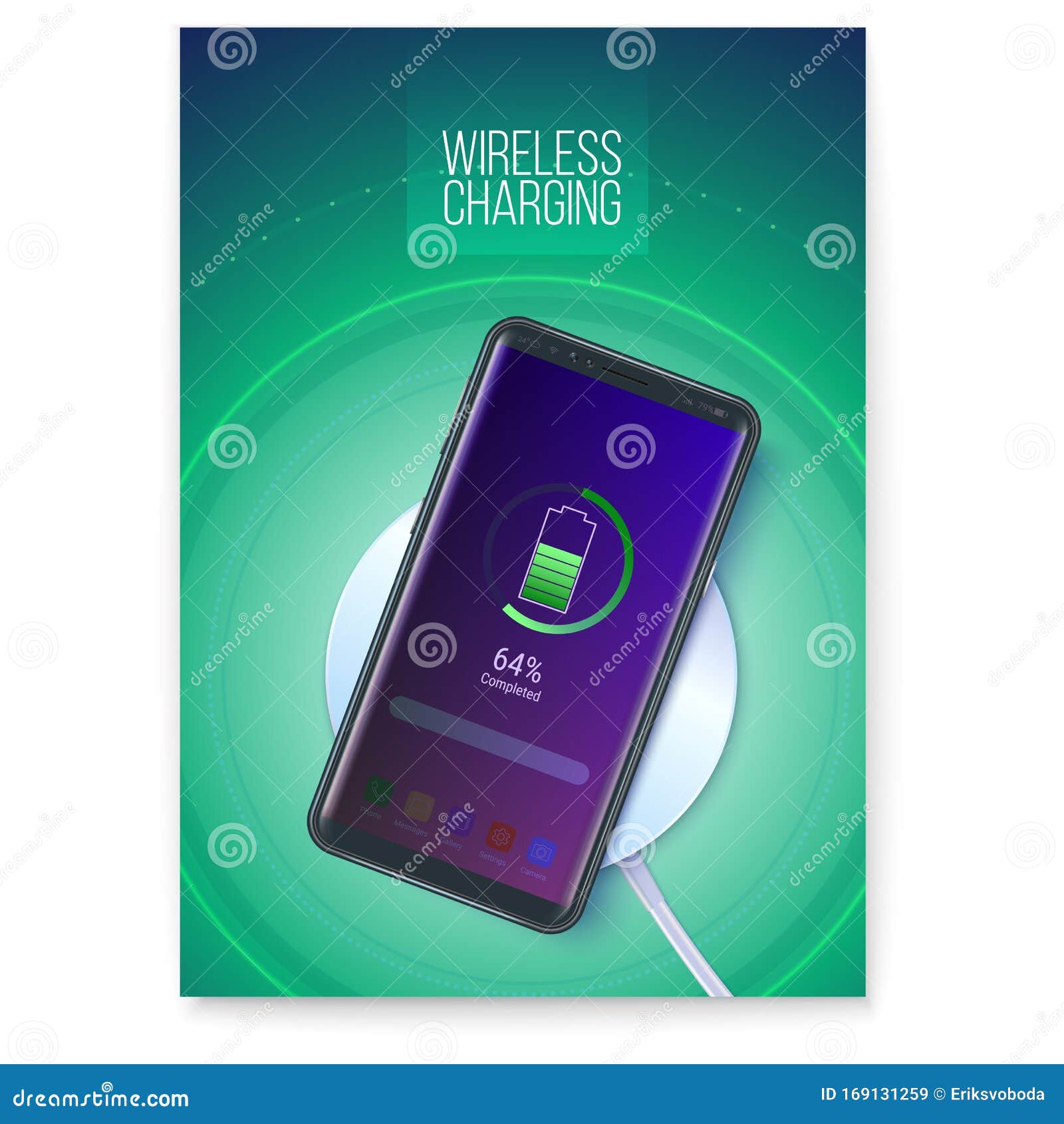 Poster with Infographics of Wireless Charging Technology. Battery Icon ...
