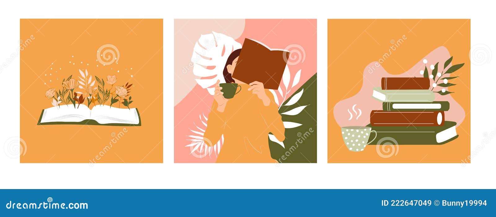 Poster or Invitation Cards for Reading Club. Set of Illustrations with ...