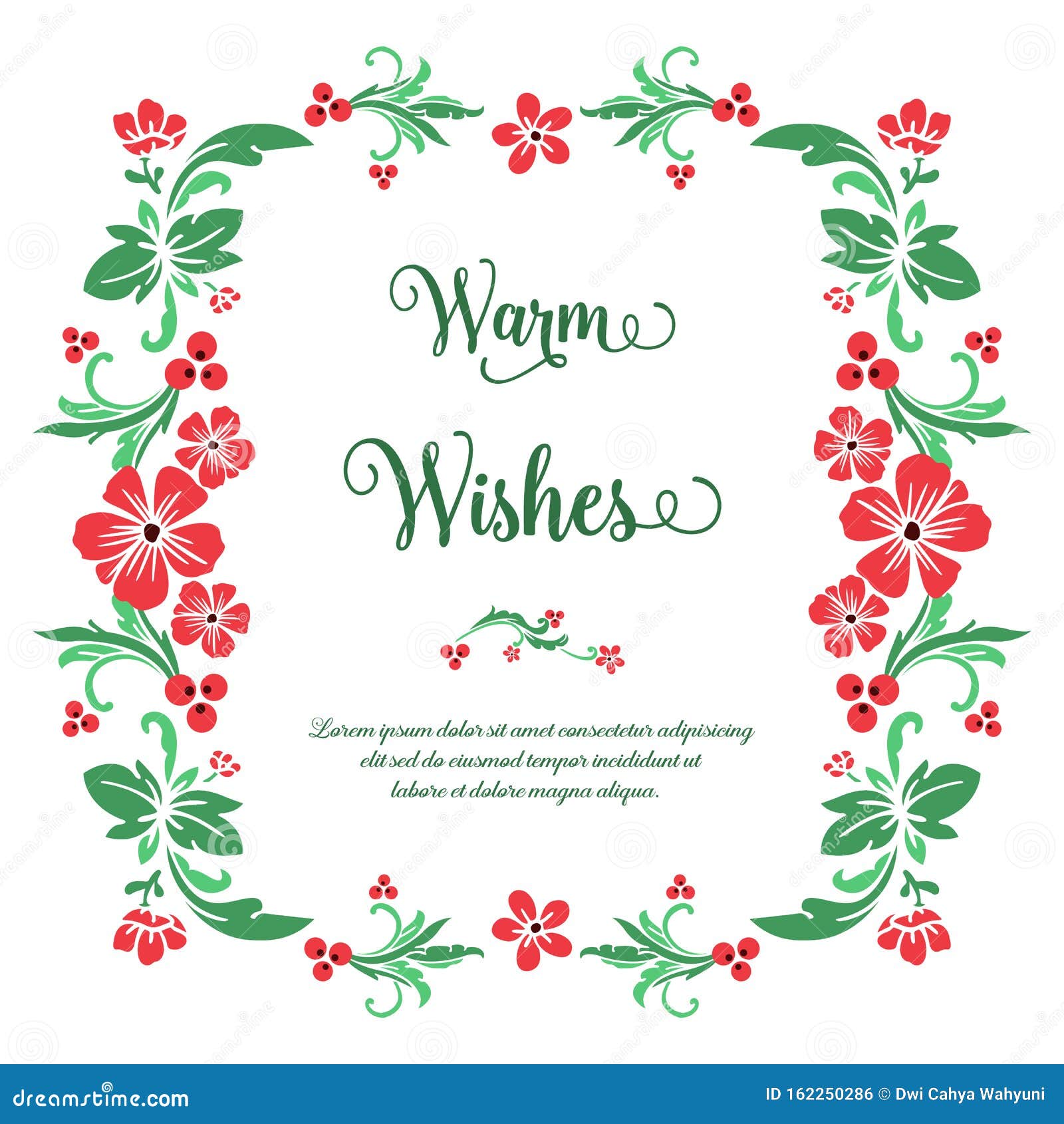 Poster Lettering Warm Wishes, with Shape of Red Flower Frame. Vector ...