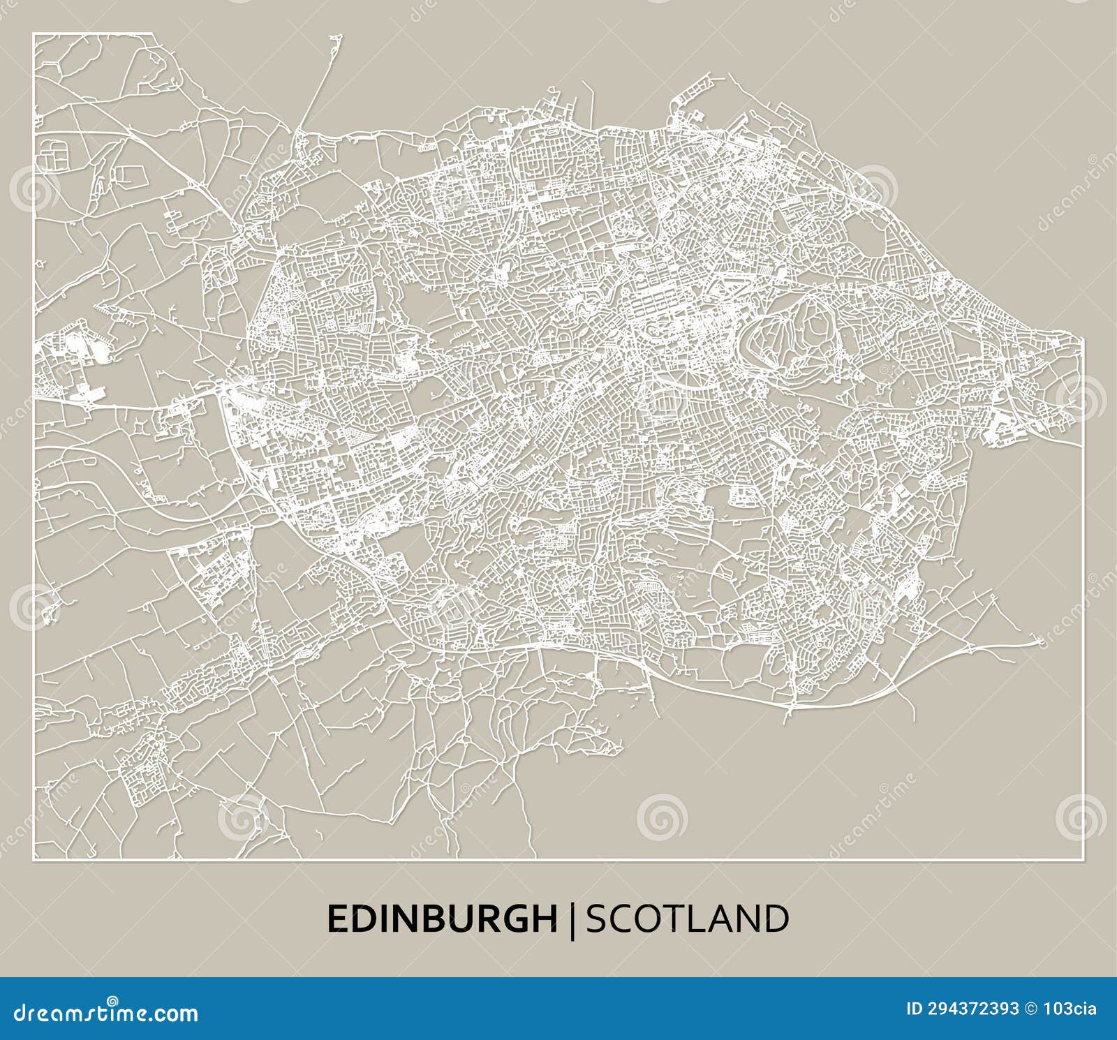 Edinburgh (Scotland, United Kingdom) Street Map Outline for Poster ...