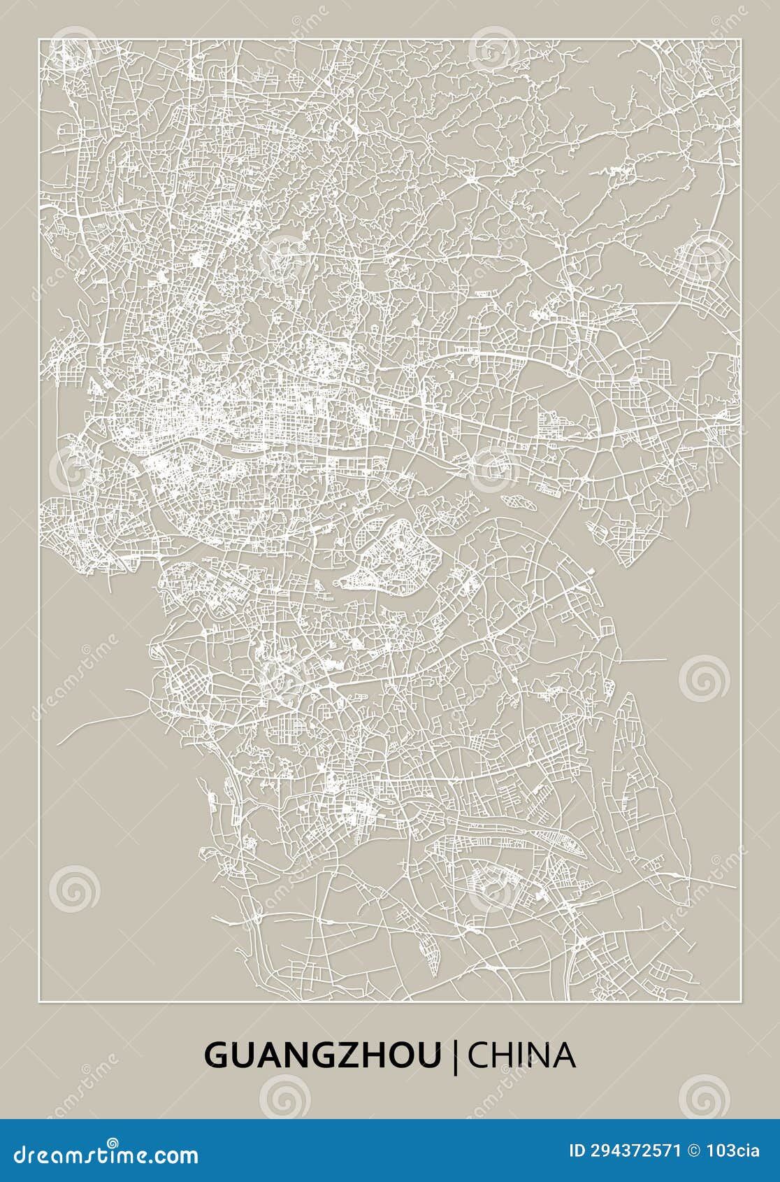 Guangzhou (Guangdong, China) Street Map Outline for Poster, Paper ...